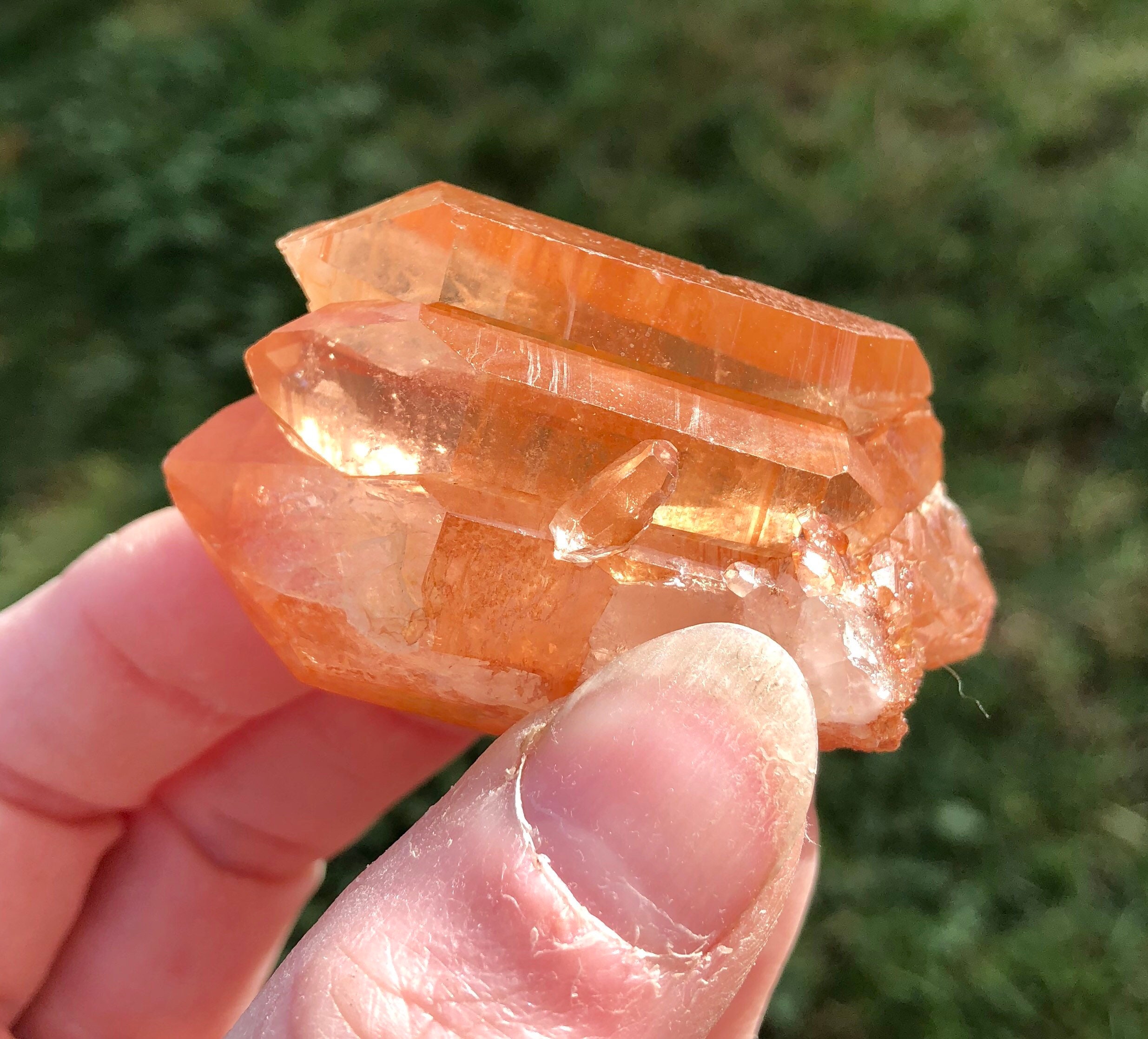 Triple Tangerine or Tangerose Quartz Crystal Cluster with double ...