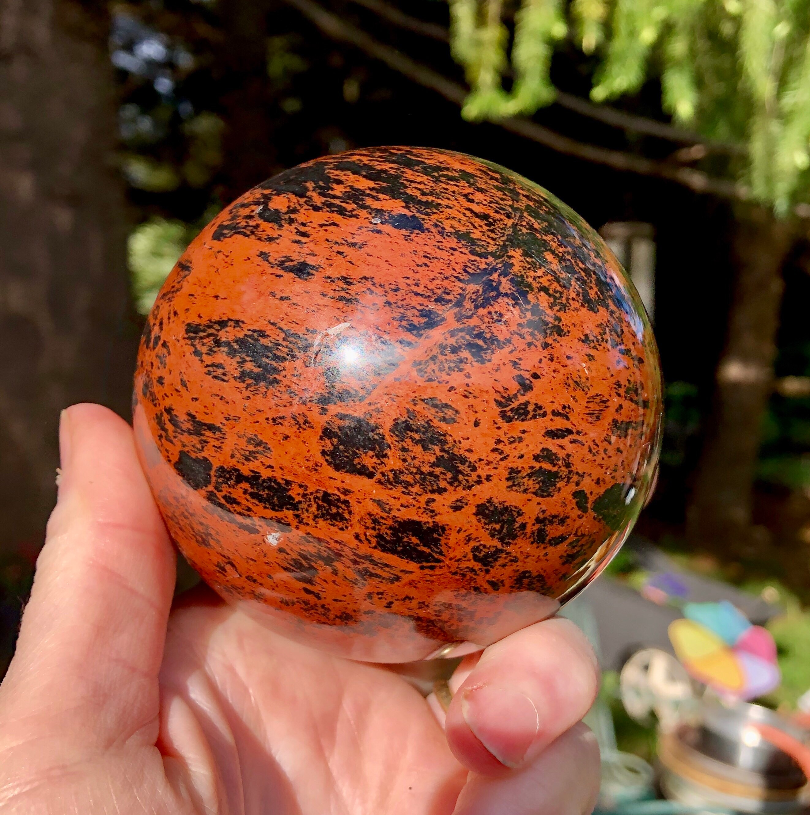 84mm Mahogany Obsidian Natural Stone Sphere Orb Ball Globe Display Specimen