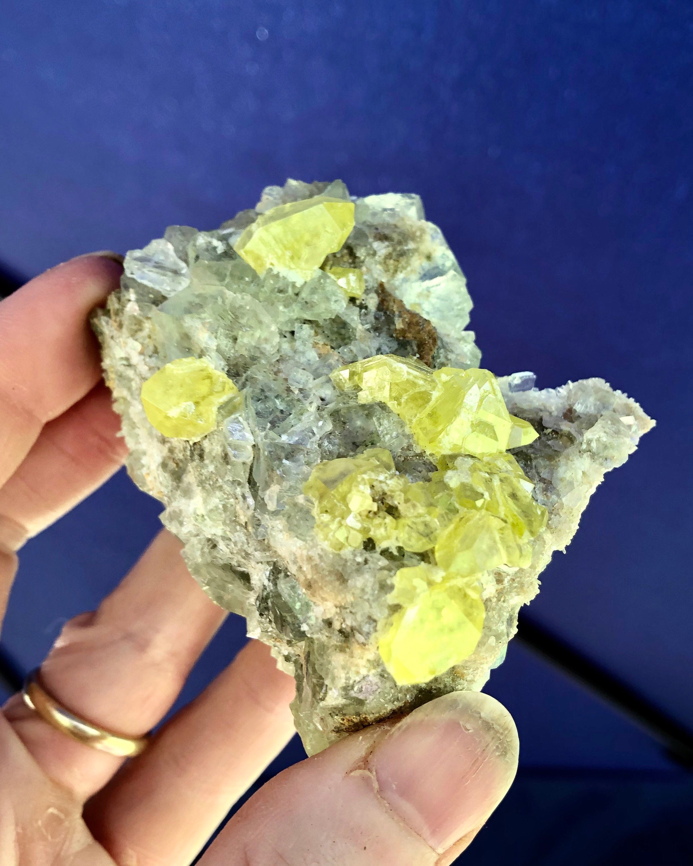 174g Native Sulfur On Light Green Cubic Fluorite Crystal Cluster ...
