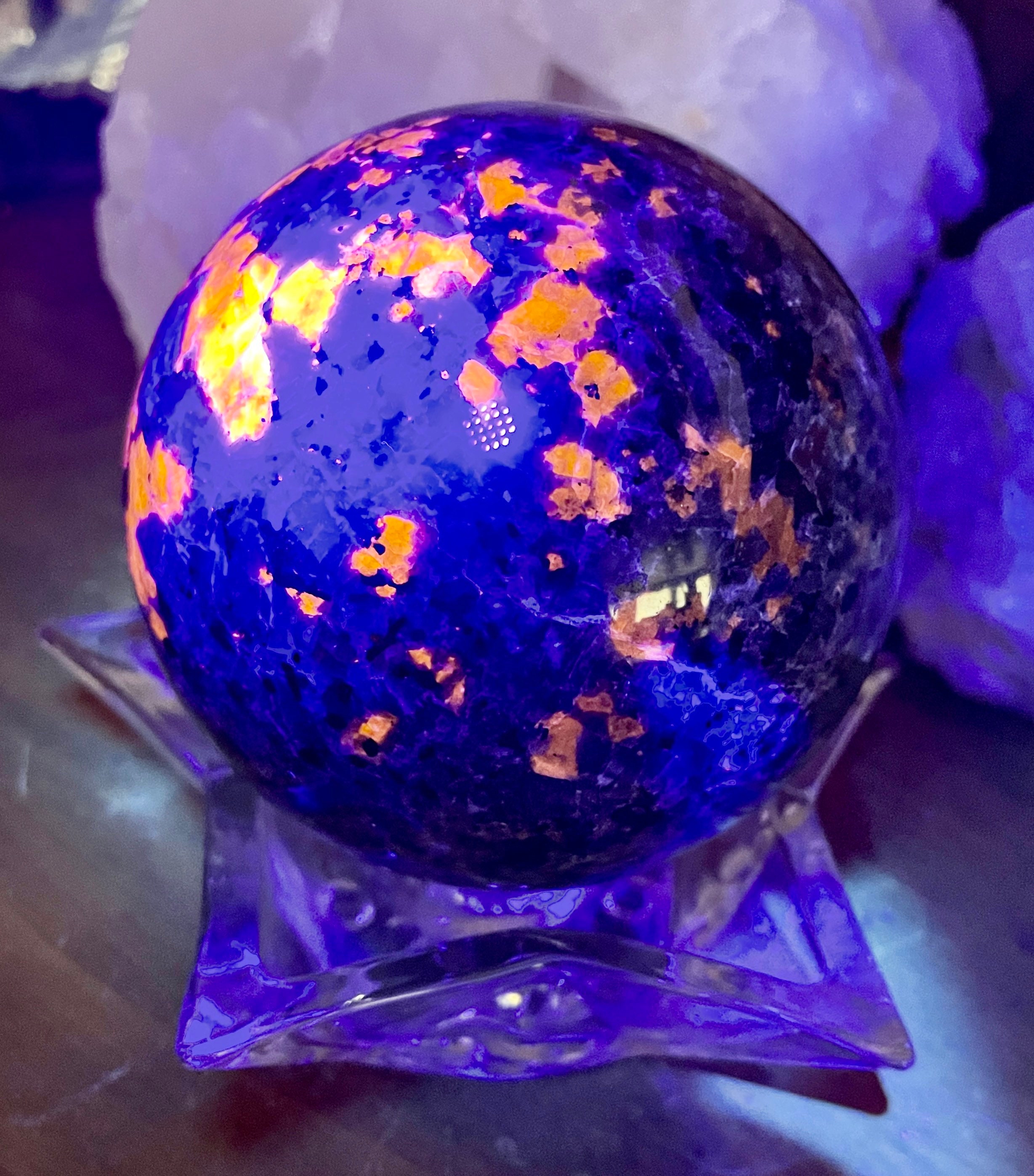 84mm UV Yooperlite aka Firestone Sphere Orb Ball Mineral Display Specimen