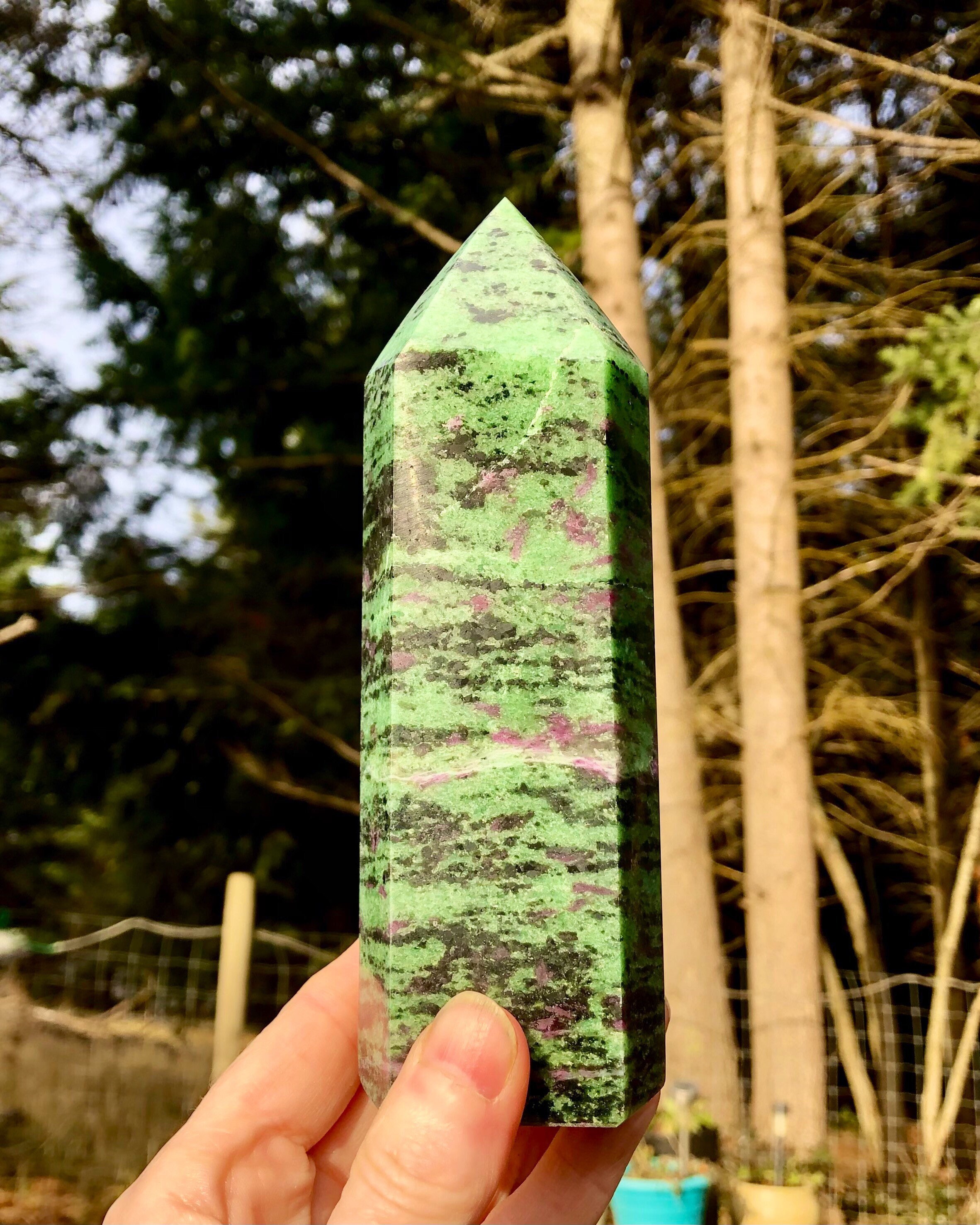 1.72 lb Ruby Zoisite Obelisk Pillar Tower Point Wand Column Mineral Display Specimen