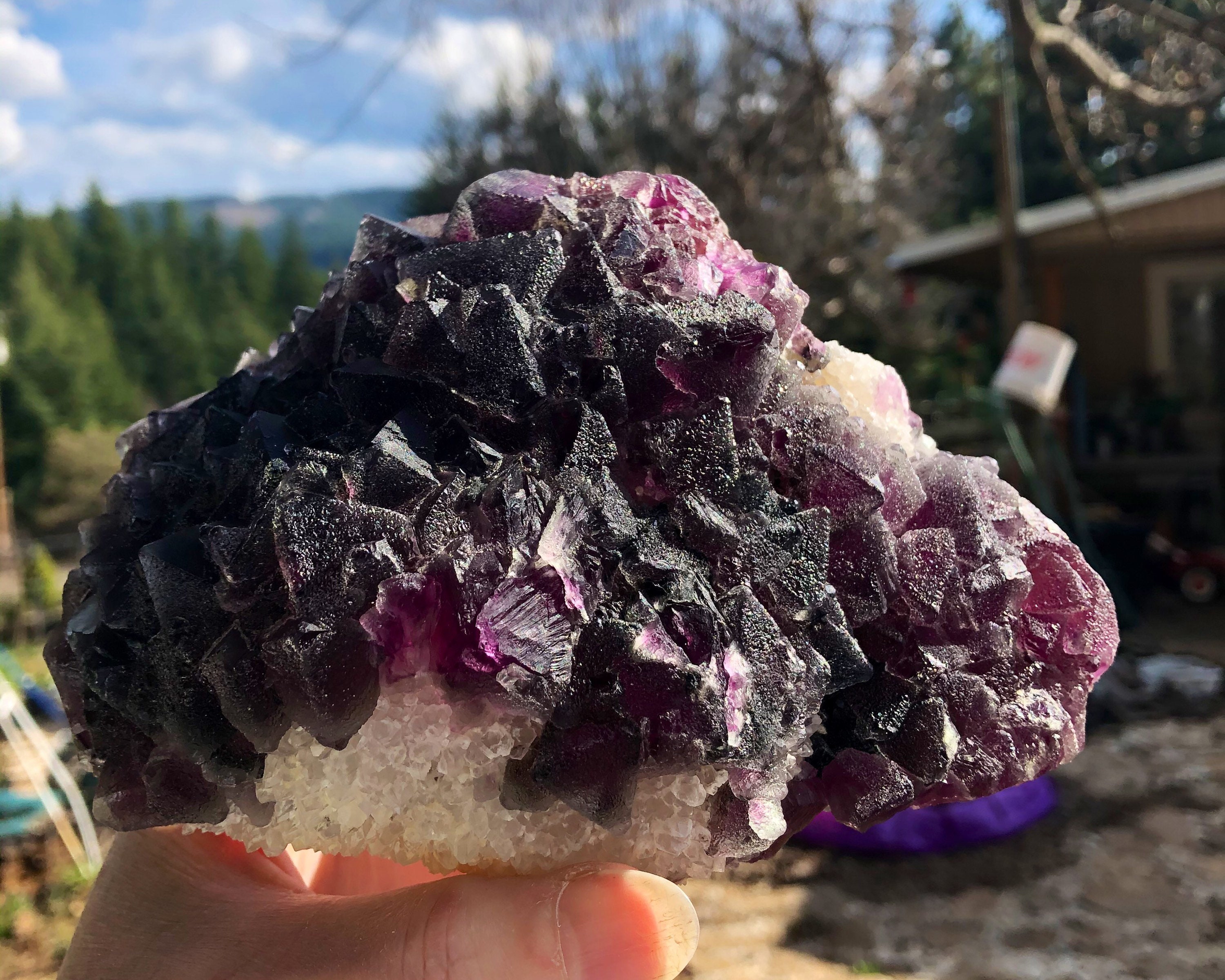 2.58 lbs Large Red Violet Trapezoidal Fluorite On White Matrix Crystal ...