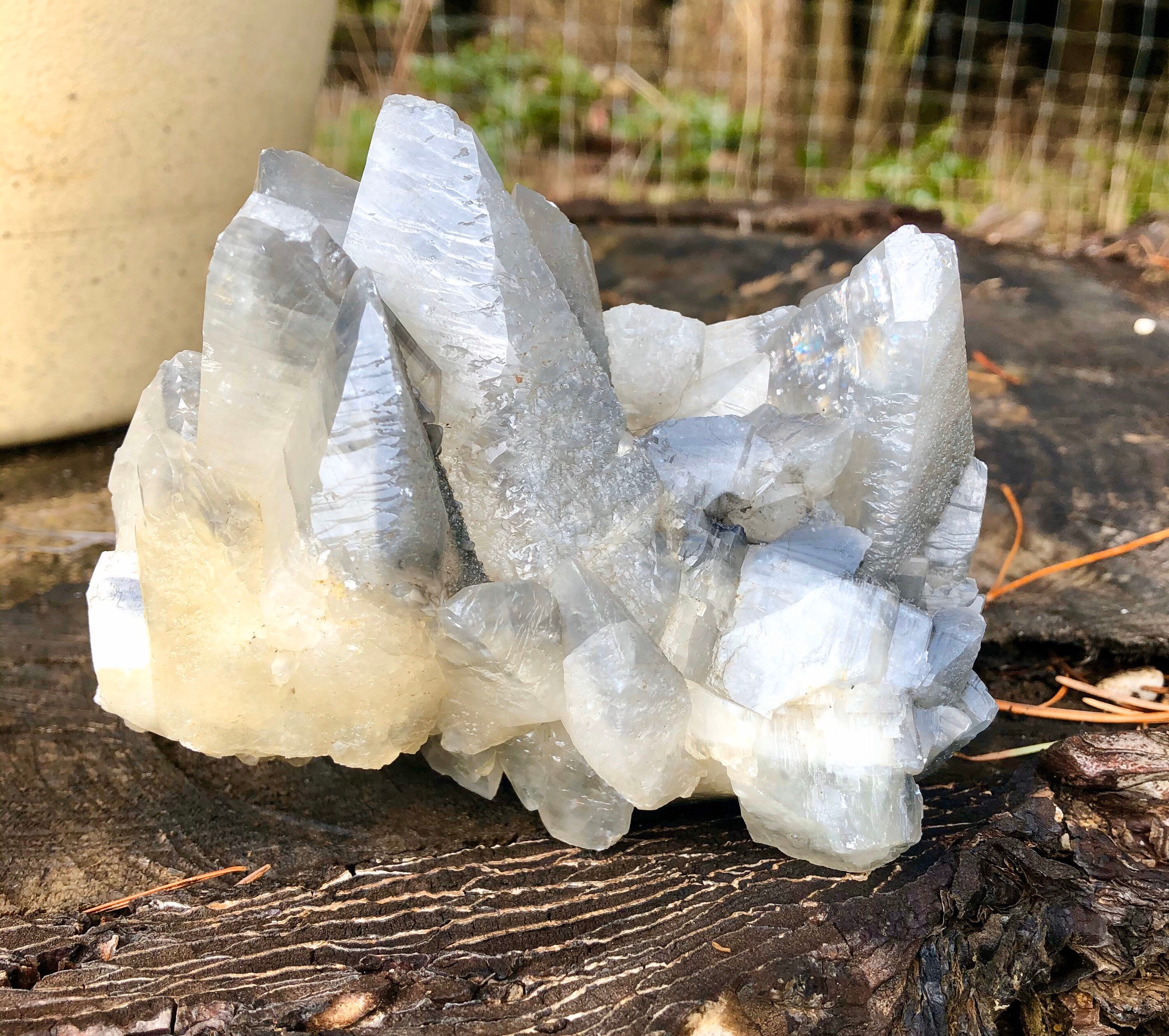 672g Gray Dogtooth Calcite Double Sided Crystal Cluster Mineral Display ...