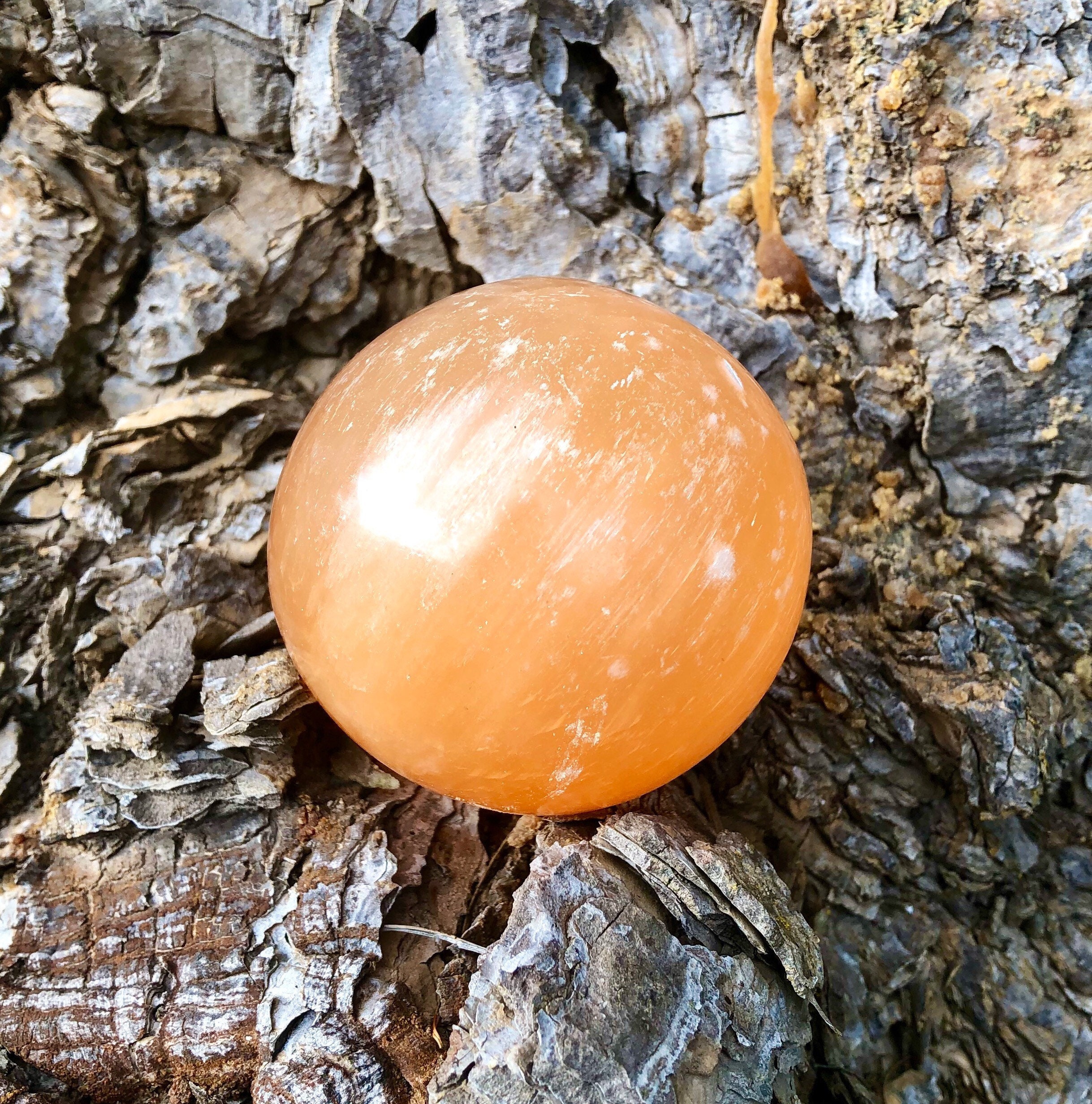 2 Natural Stone Spheres Orbs Balls Orange Calcite And Lapis Lazuli