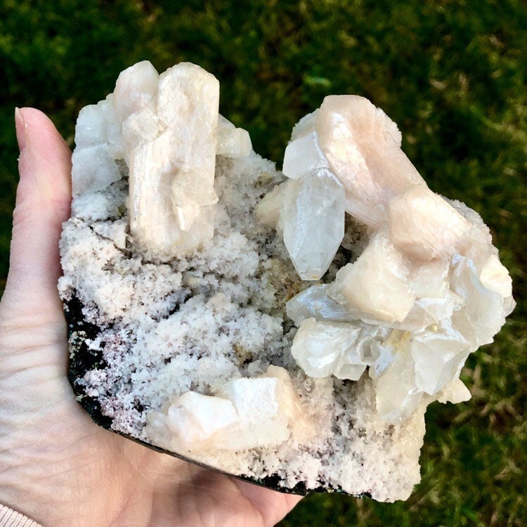 Large Apophyllite and Stilbite on Stalactic Chalcedony Crystal Cluster ...