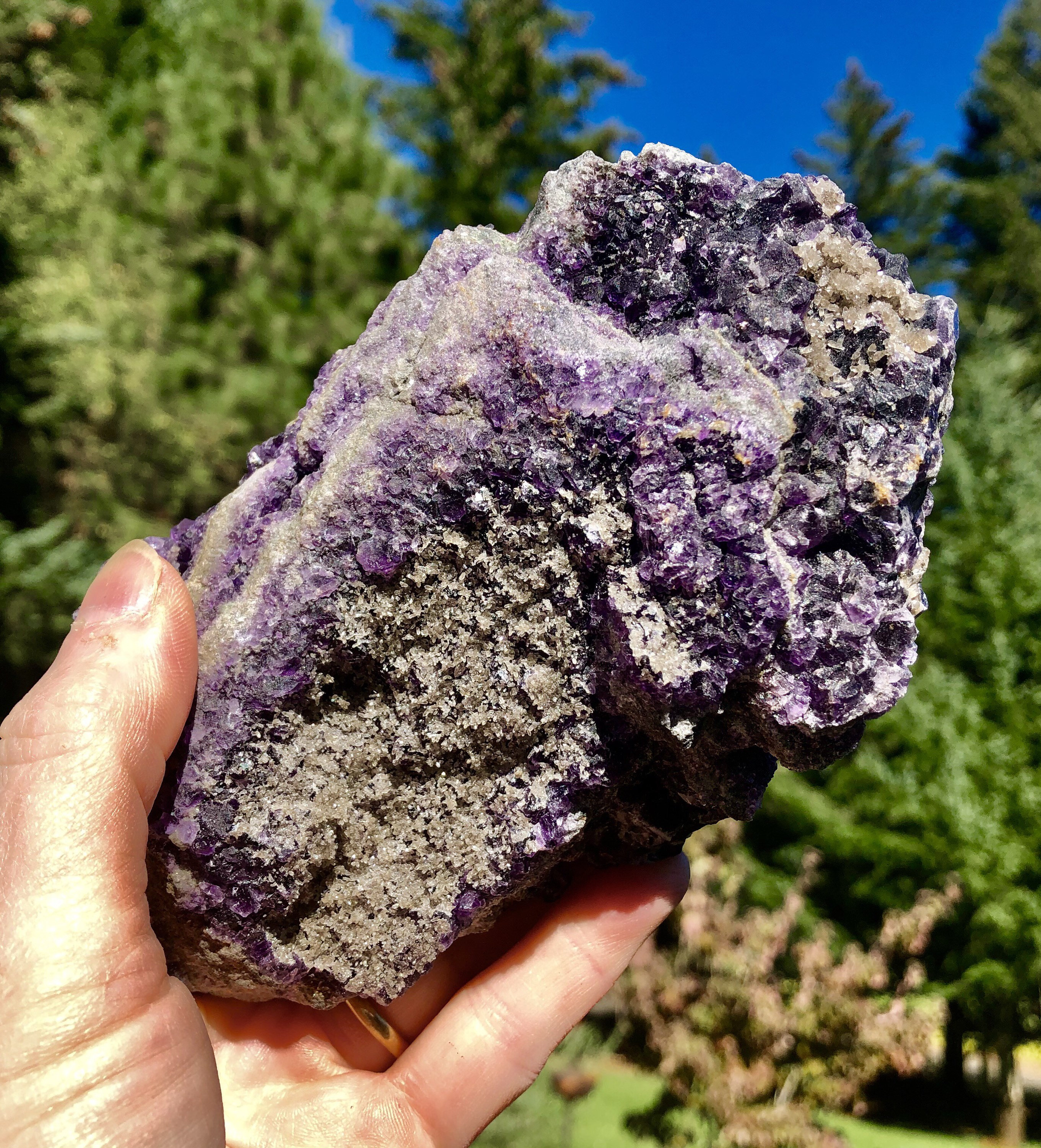 1.88 lb Purple Fluorite And Druzy Smoky Quartz Crystal Cluster Mineral ...