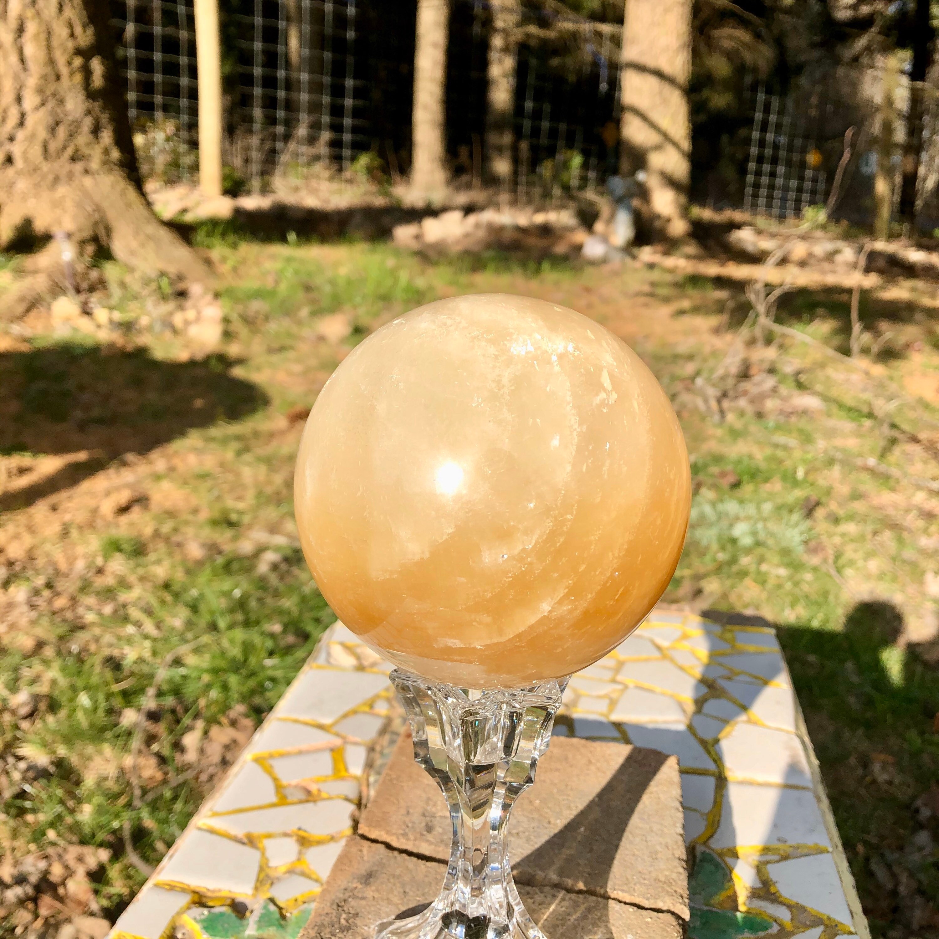 87mm Large Yellow Citrine Sphere Orb Ball Marble Mineral Display Specimen