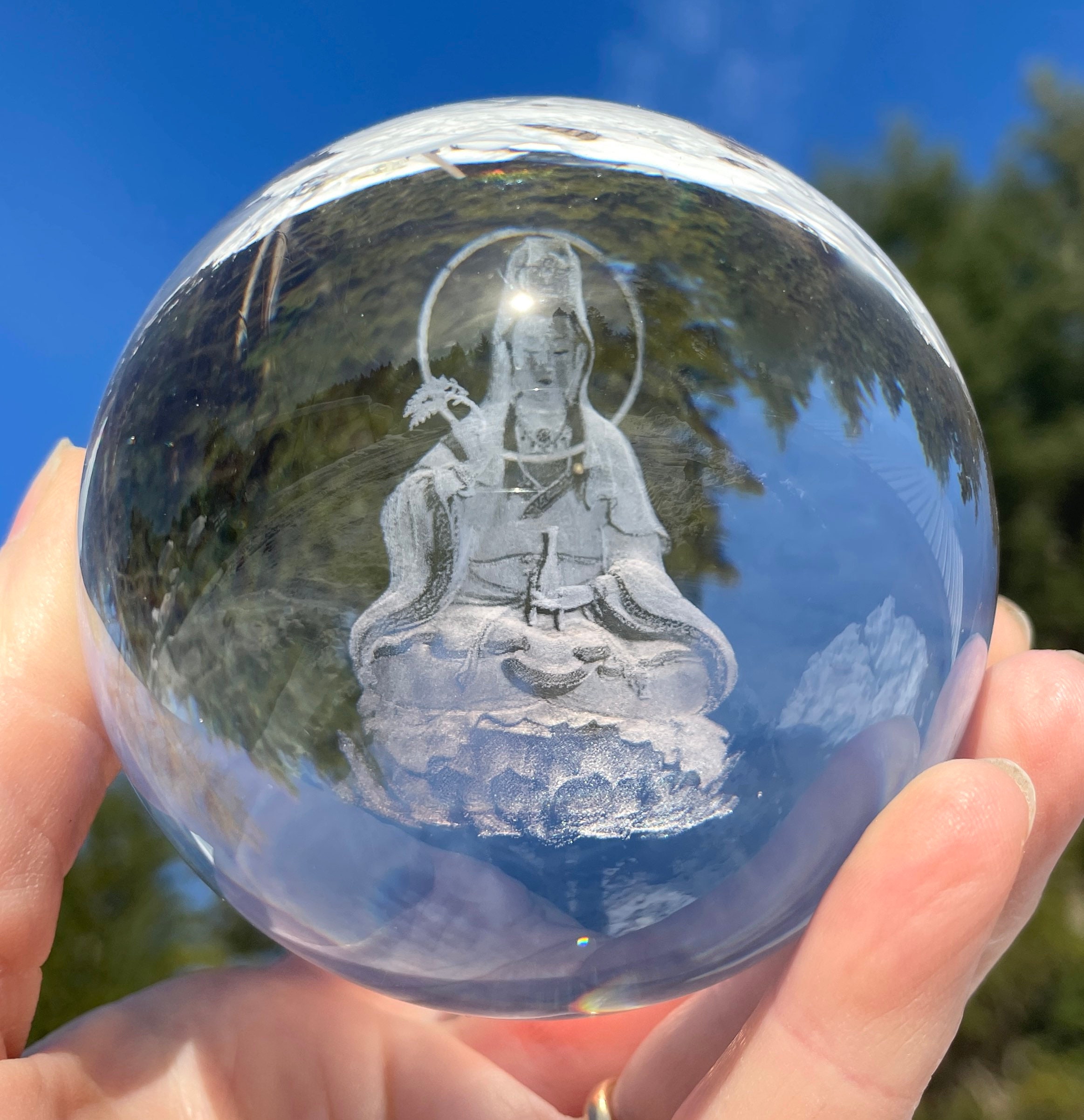 79mm Glass Buddha Hologram Sphere Orb Ball
