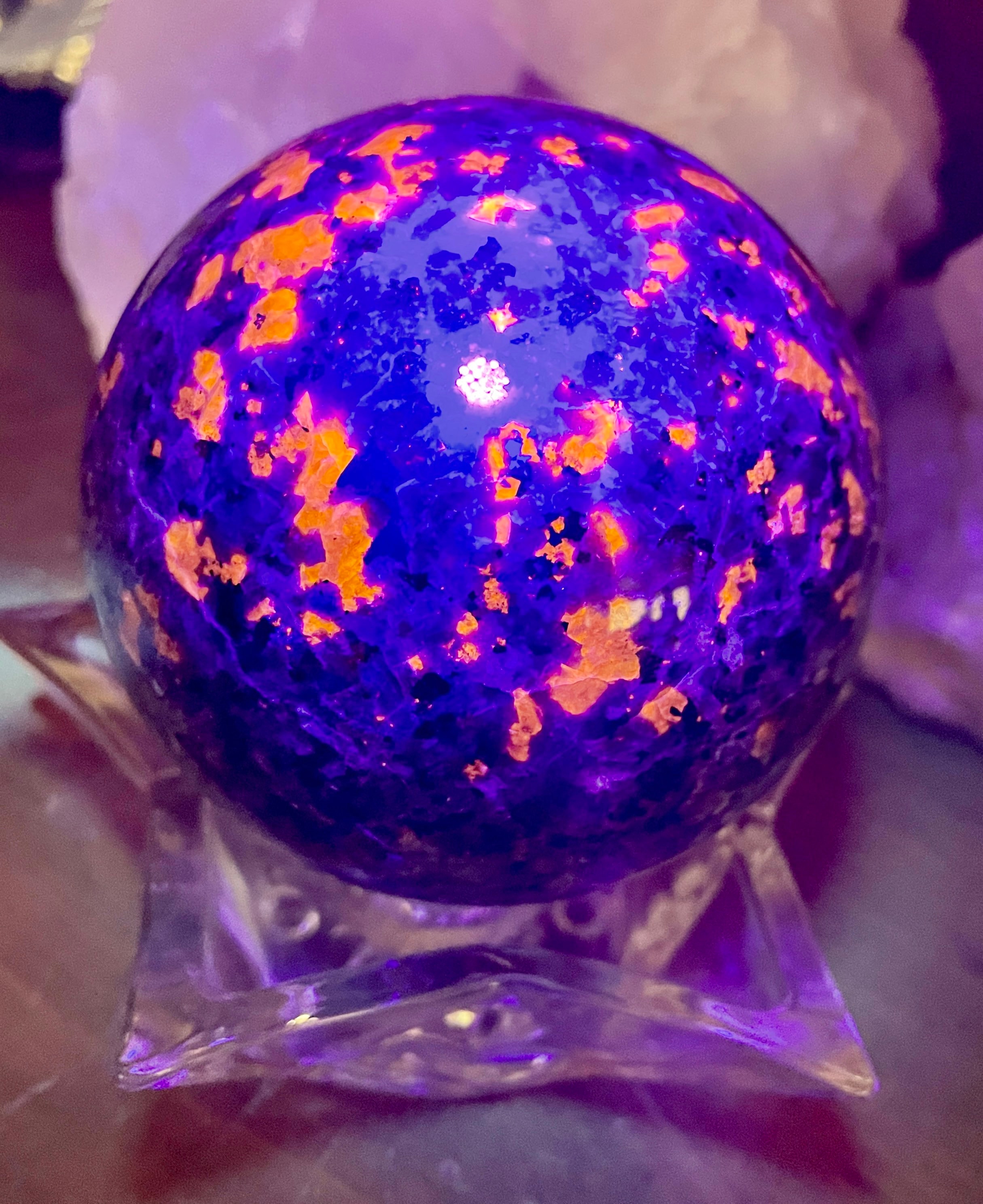 84mm UV Yooperlite aka Firestone Sphere Orb Ball Mineral Display Specimen