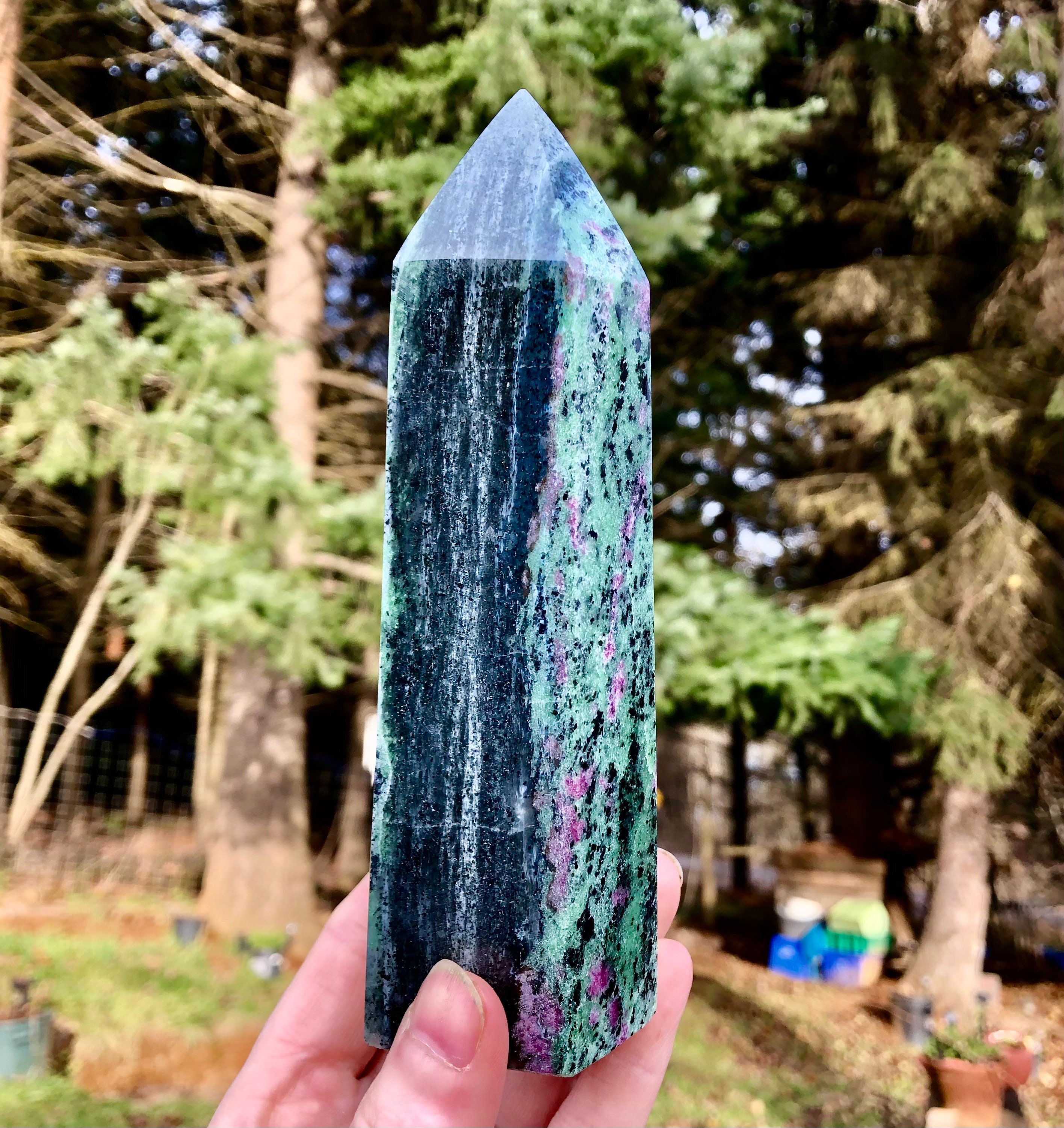 1.48 lb Ruby Zoisite Obelisk Pillar Tower Point Wand Column Mineral ...