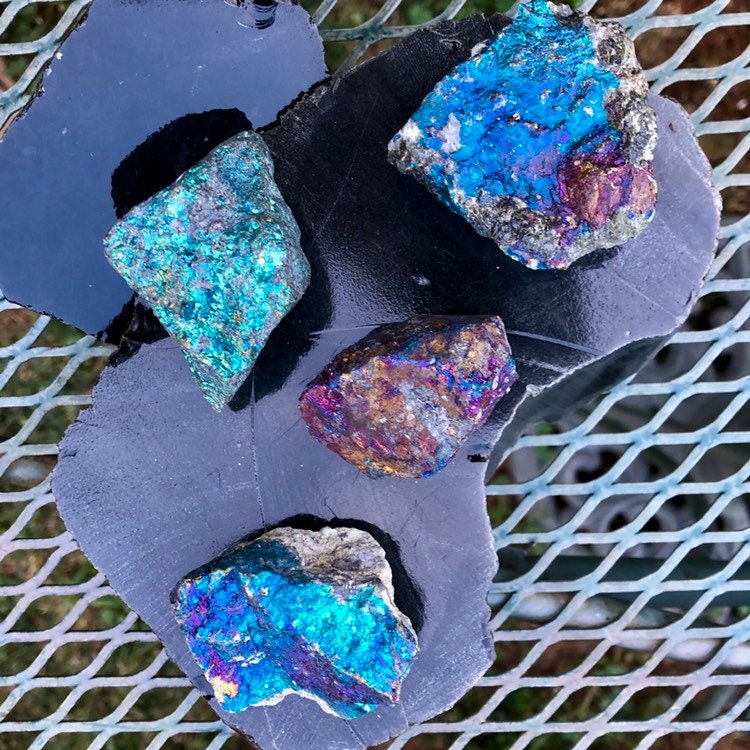 4 pieces of Bornite or Peacock Ore with vivid rainbow colors