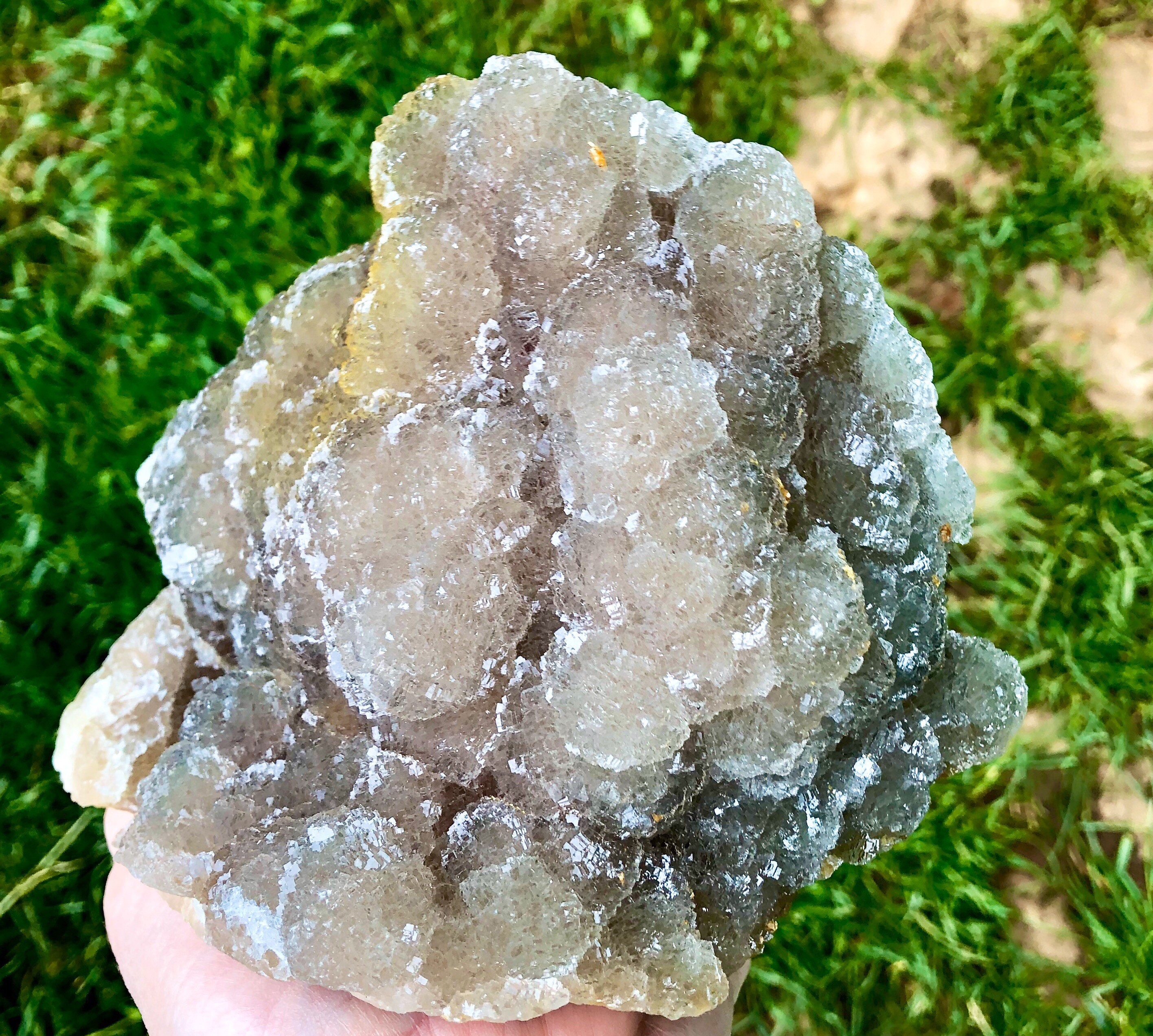 Large Yellow Botryoidal And Green Fluorite On Rosewood Stand Display ...