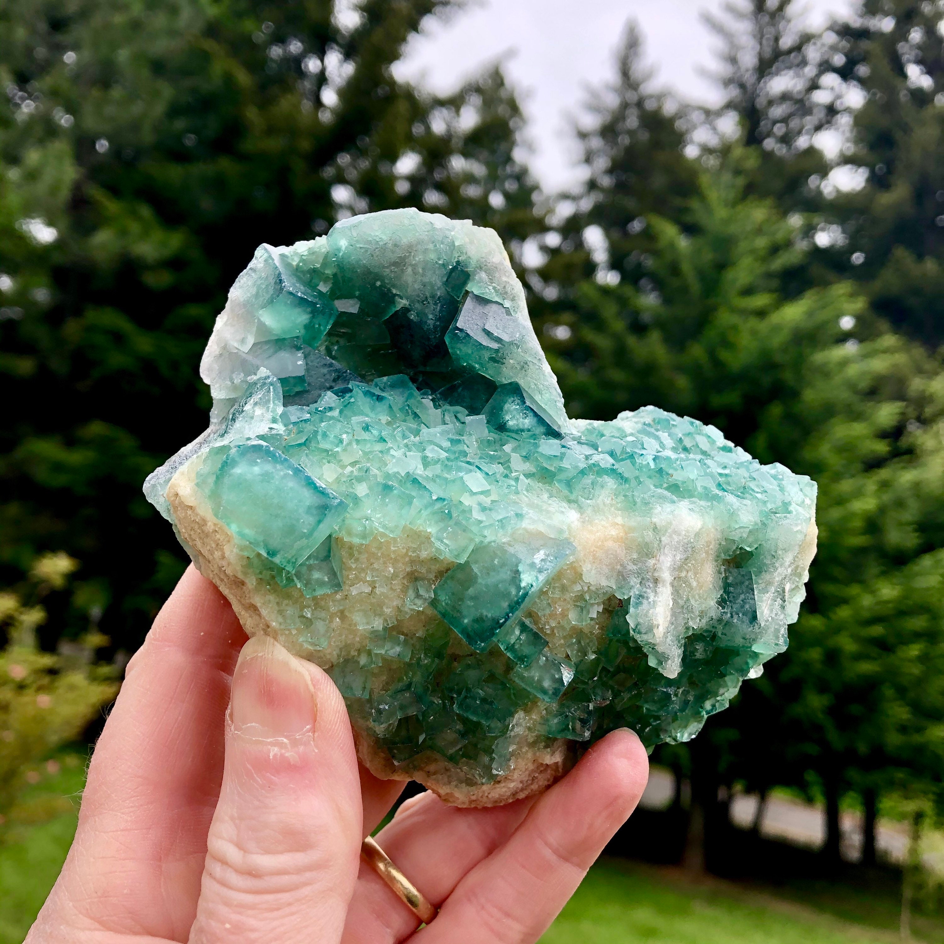 442g Green Transparent Cubic Fluorite On White Quartz Crystal Cluster ...