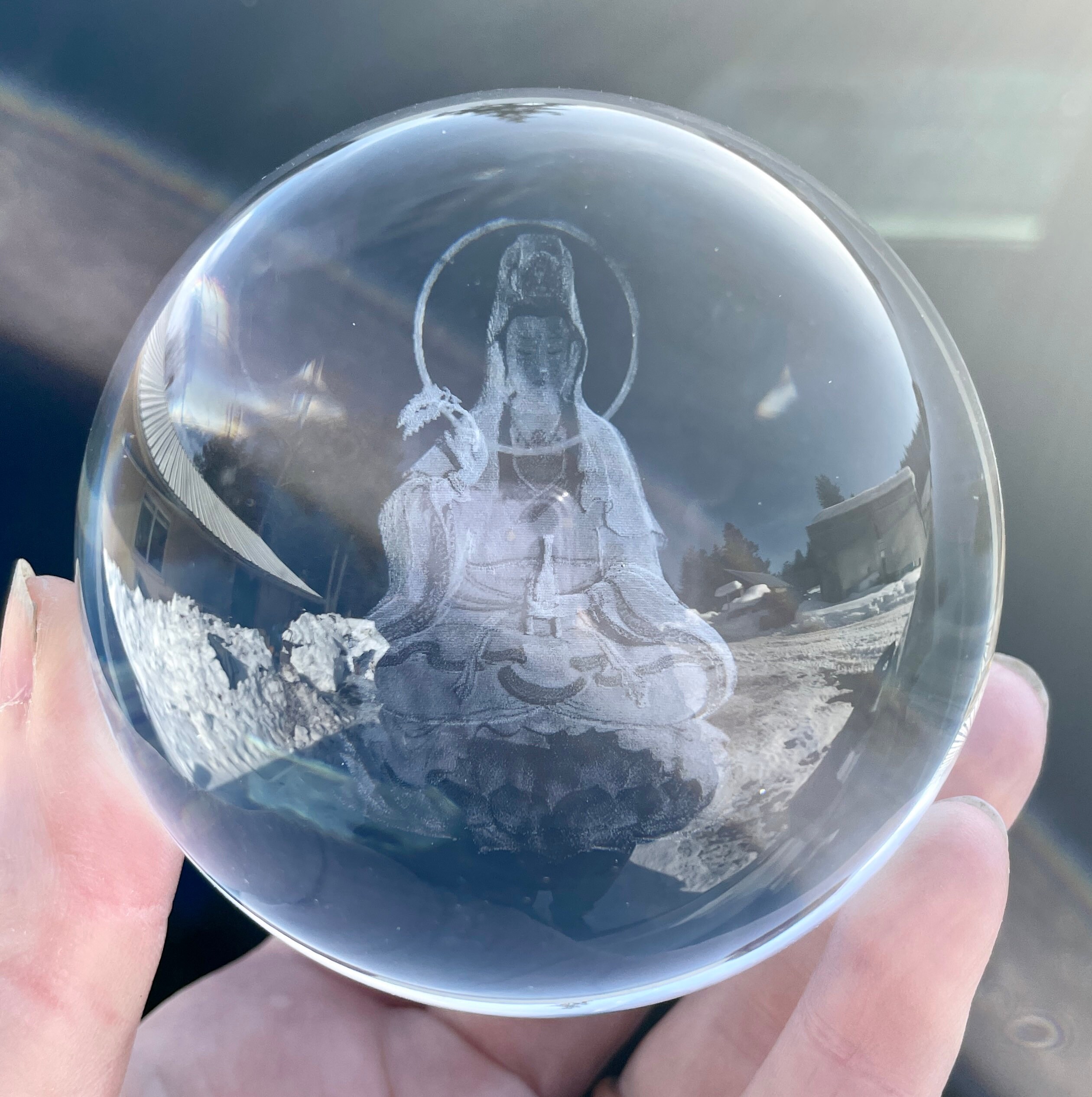 79mm Glass Buddha Hologram Sphere Orb Ball