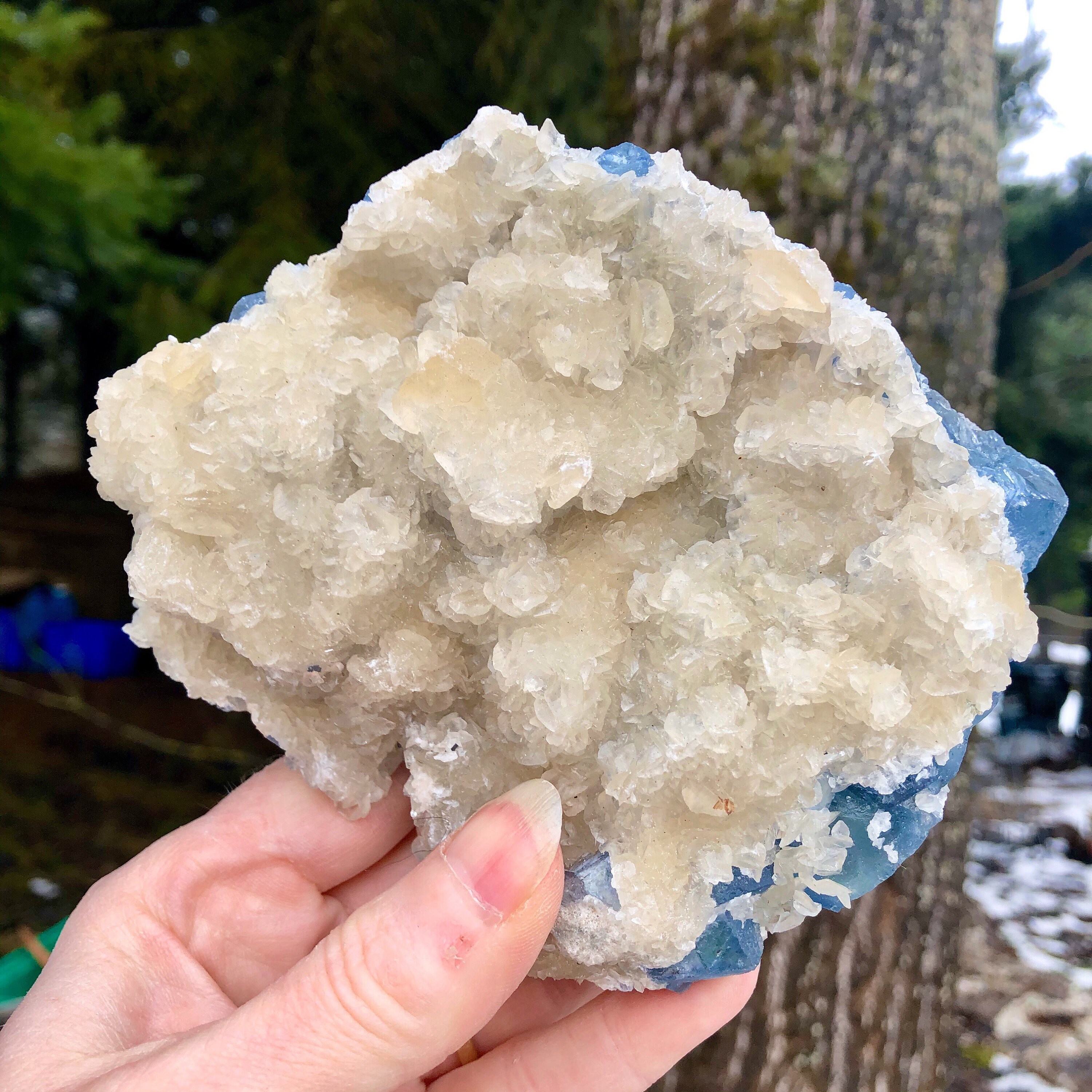 924g Double Sided Blue Fluorite and Yellow Mercedes Calcite and ...