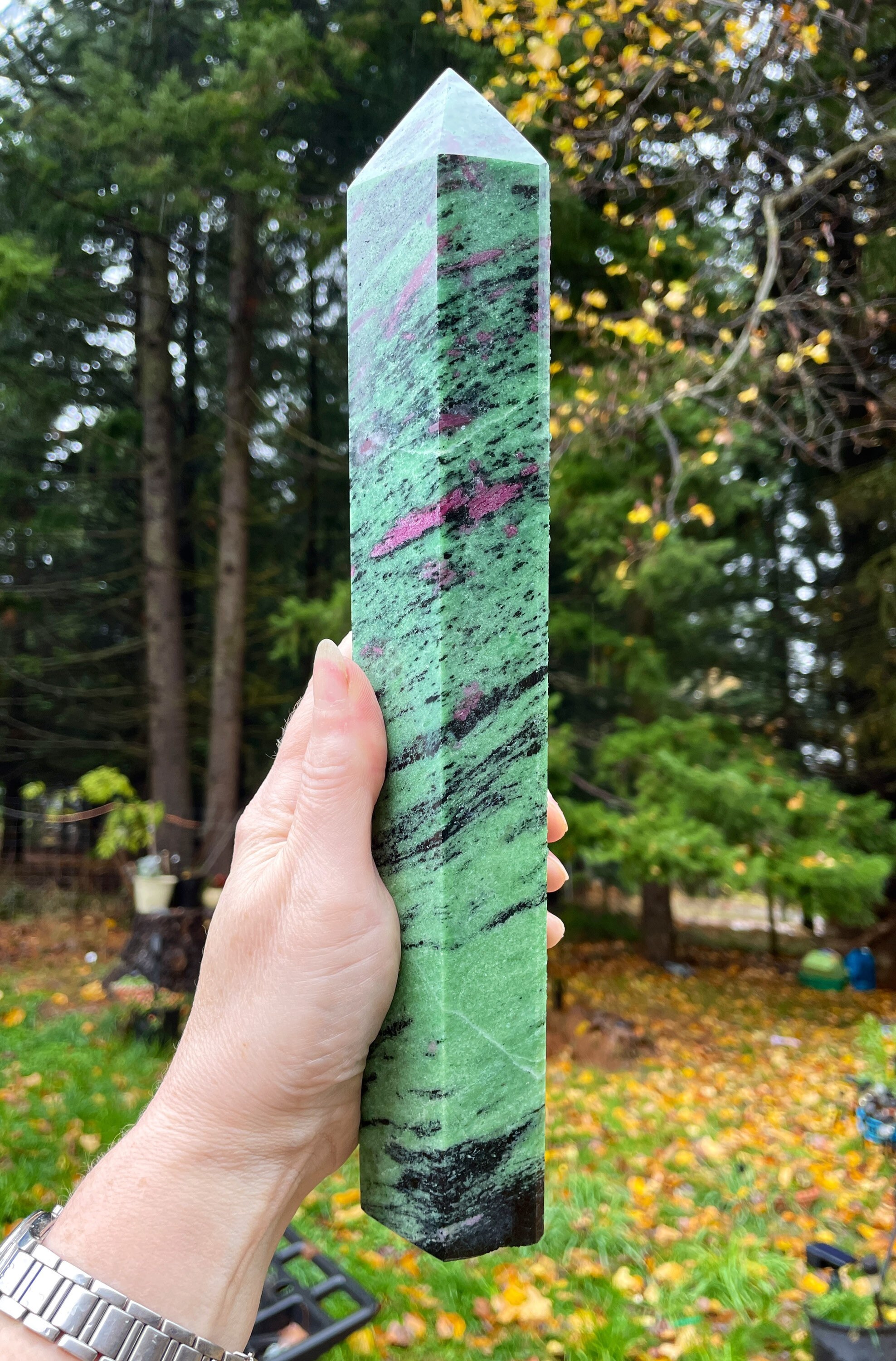 3.51 lb Ruby Zoisite Obelisk Pillar Tower Point Wand Column Generator