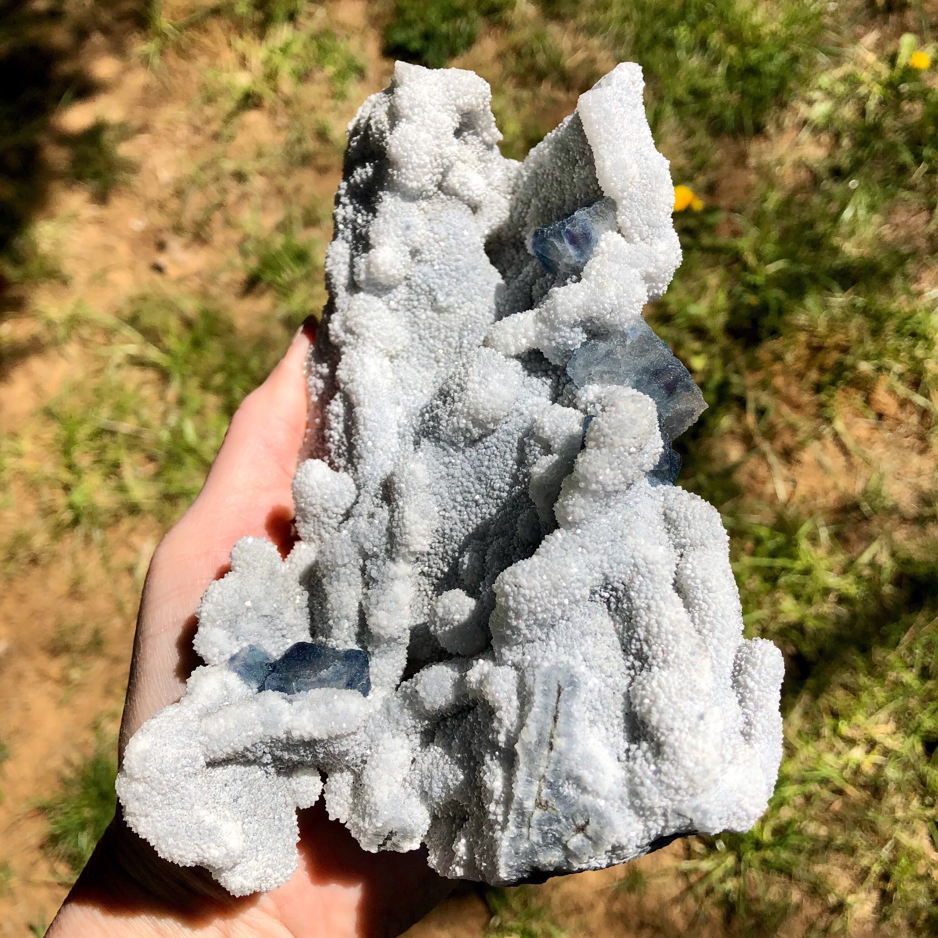 654g Blue Cubic Fluorite On White Druzy Stalactic Chalcedony Crystal ...