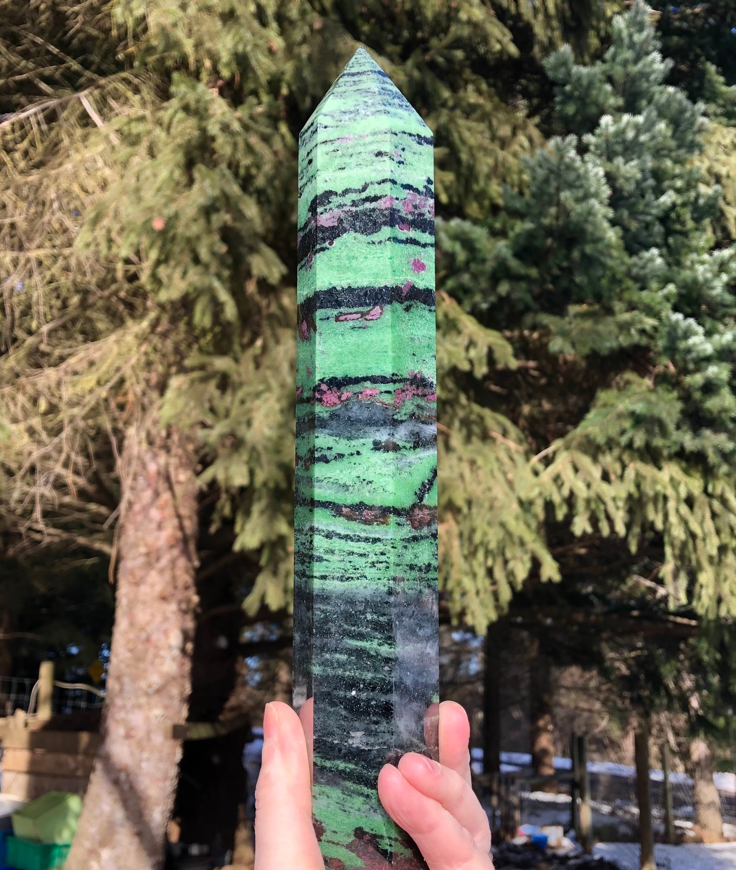2.74 lb Ruby Zoisite Obelisk Pillar Tower Point Wand Column Mineral ...