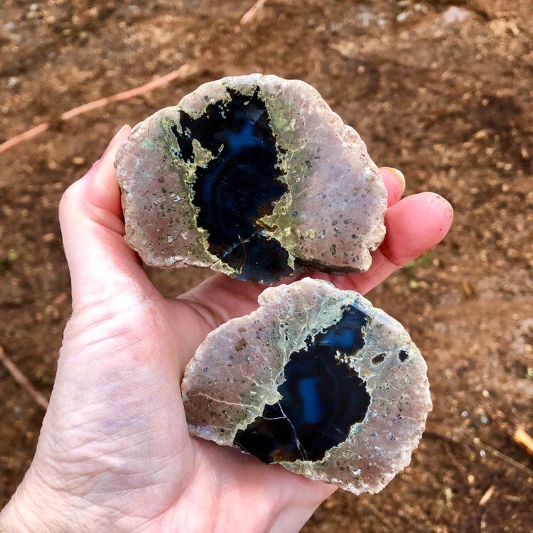 Dark blue Agate centered Oregon Thunder Egg from Richardsons Rock Ranch