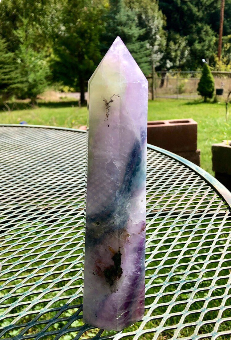 Rainbow Fluorite Crystal Obelisk Pillar Tower Point Specimen