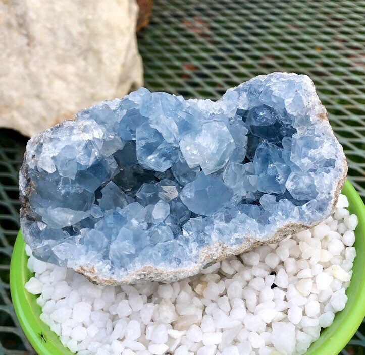Large Blue Celestite or Celestine Geode Crystal Cluster Specimen
