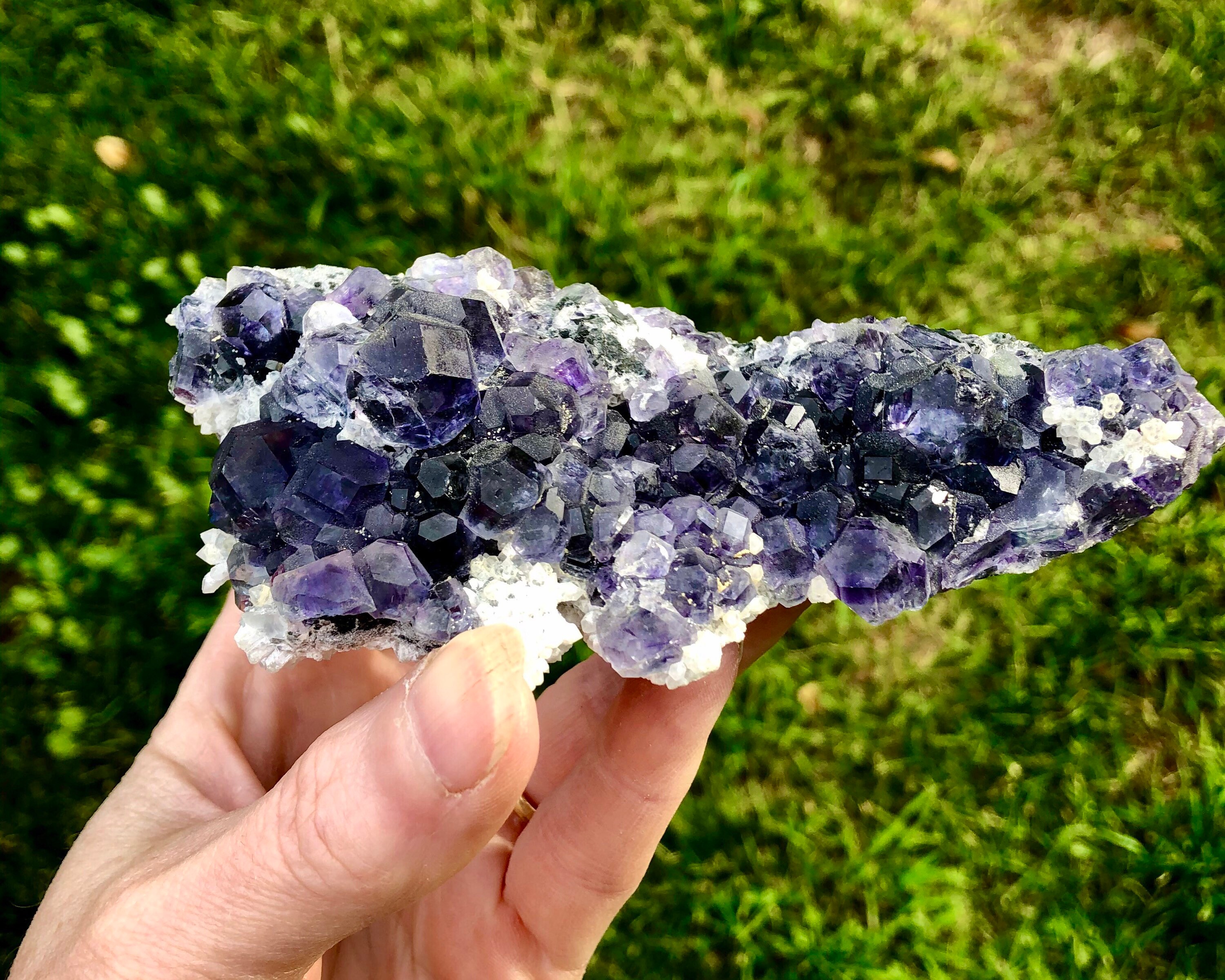 296g Dual Sided Purple Octahedral Fluorite And White Needle Quartz ...