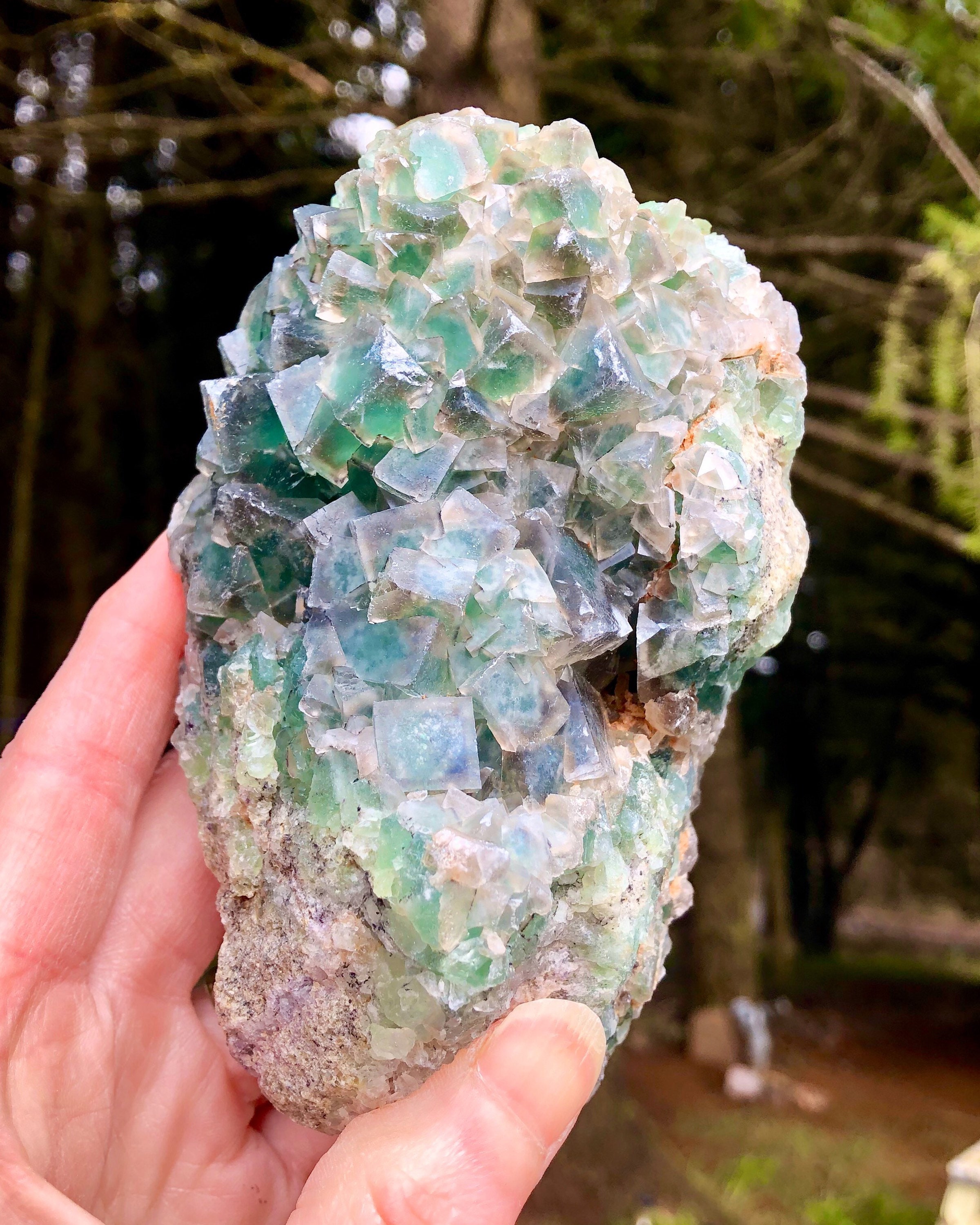 782g Green Cubic Fluorite On Gray Matrix Crystal Cluster Mineral ...