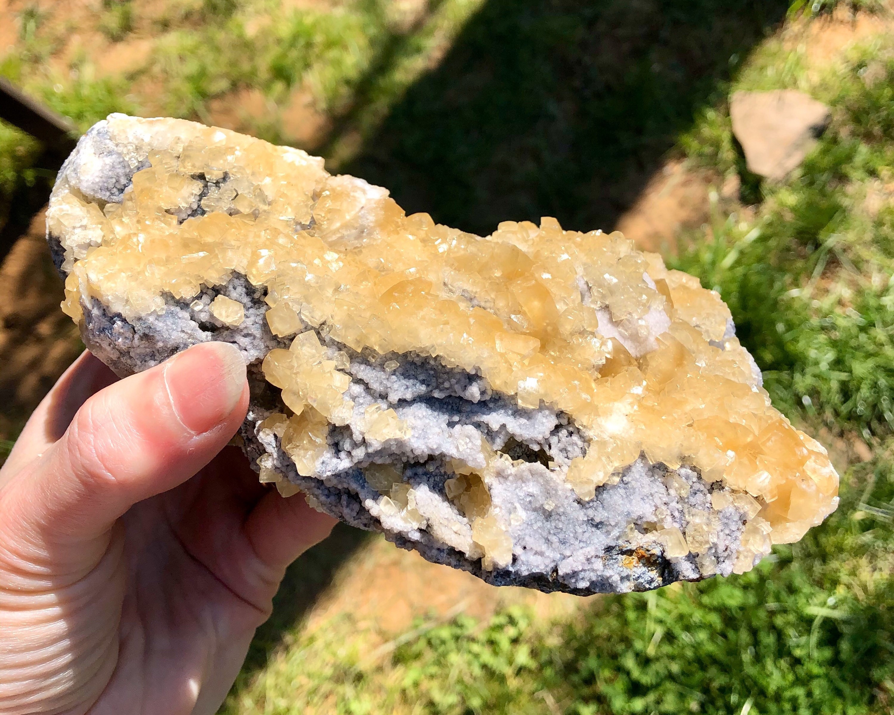 2.48 lbs Large Yellow Cubic Calcite Crystal Cluster On Botryoidal White ...