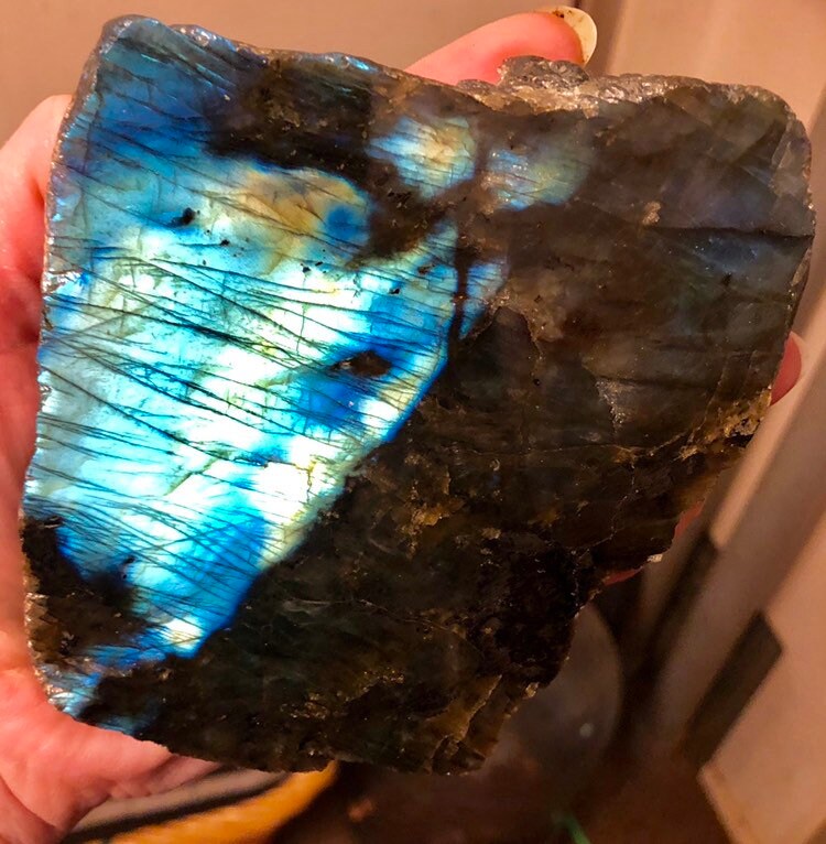 Labradorite Slab for display or lapidary use with bright blue flash