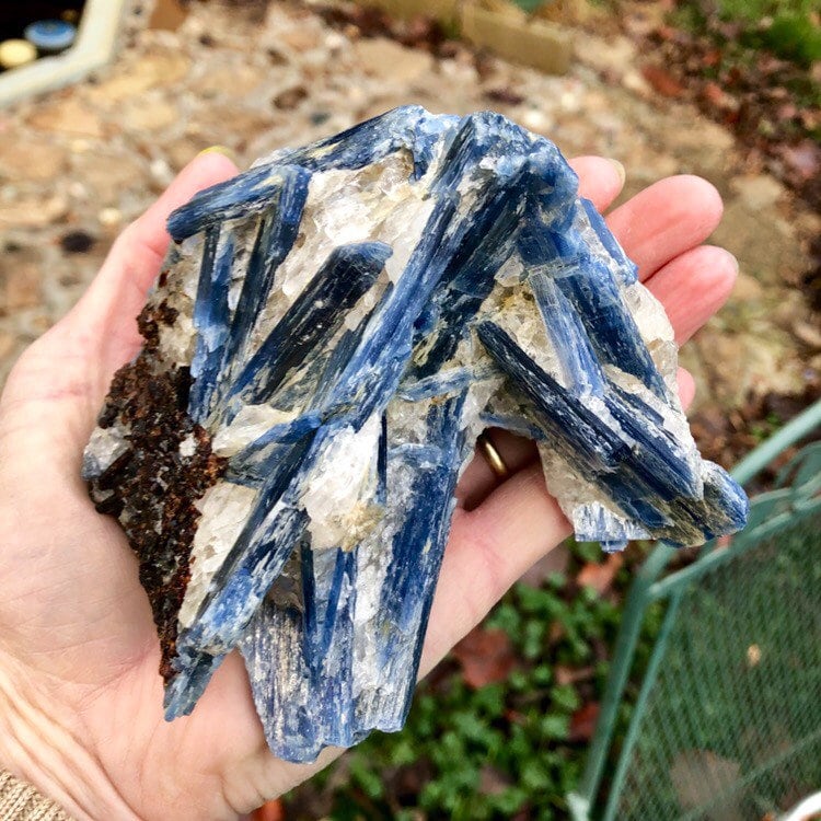Large Blue and White Kyanite Crystal Cluster with Red Almandine Garnet