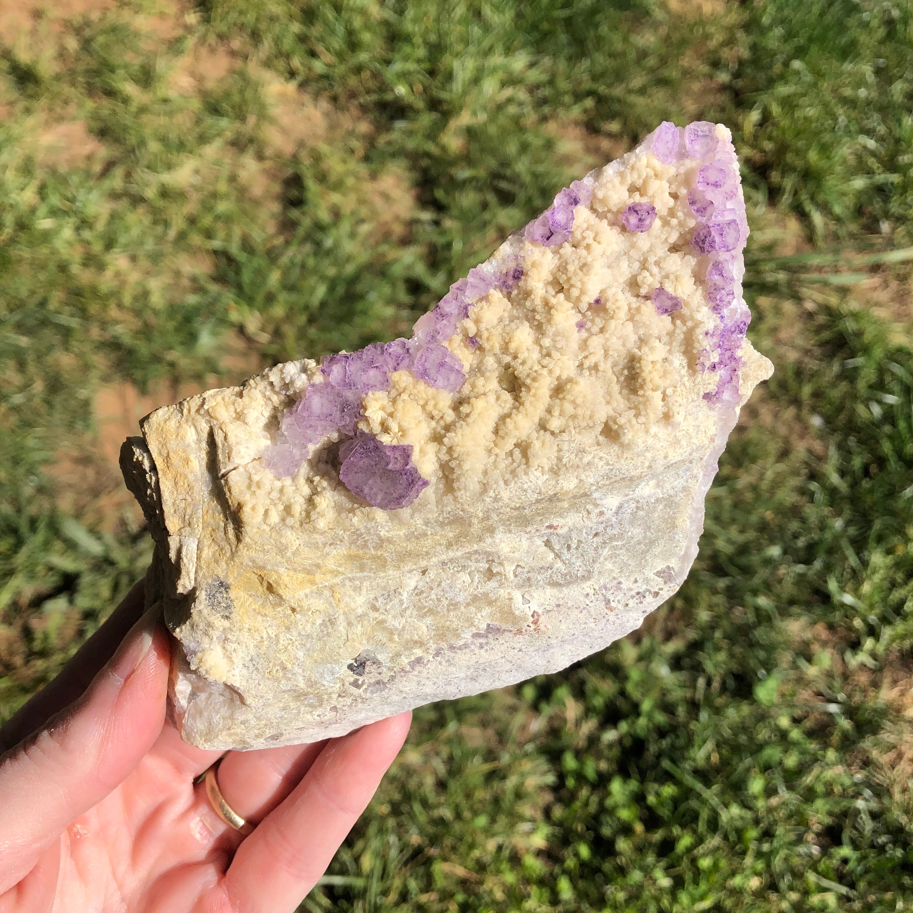 410g Violet Edged Cubic Fluorite On Yellow Stalactic Calcite Crystal ...