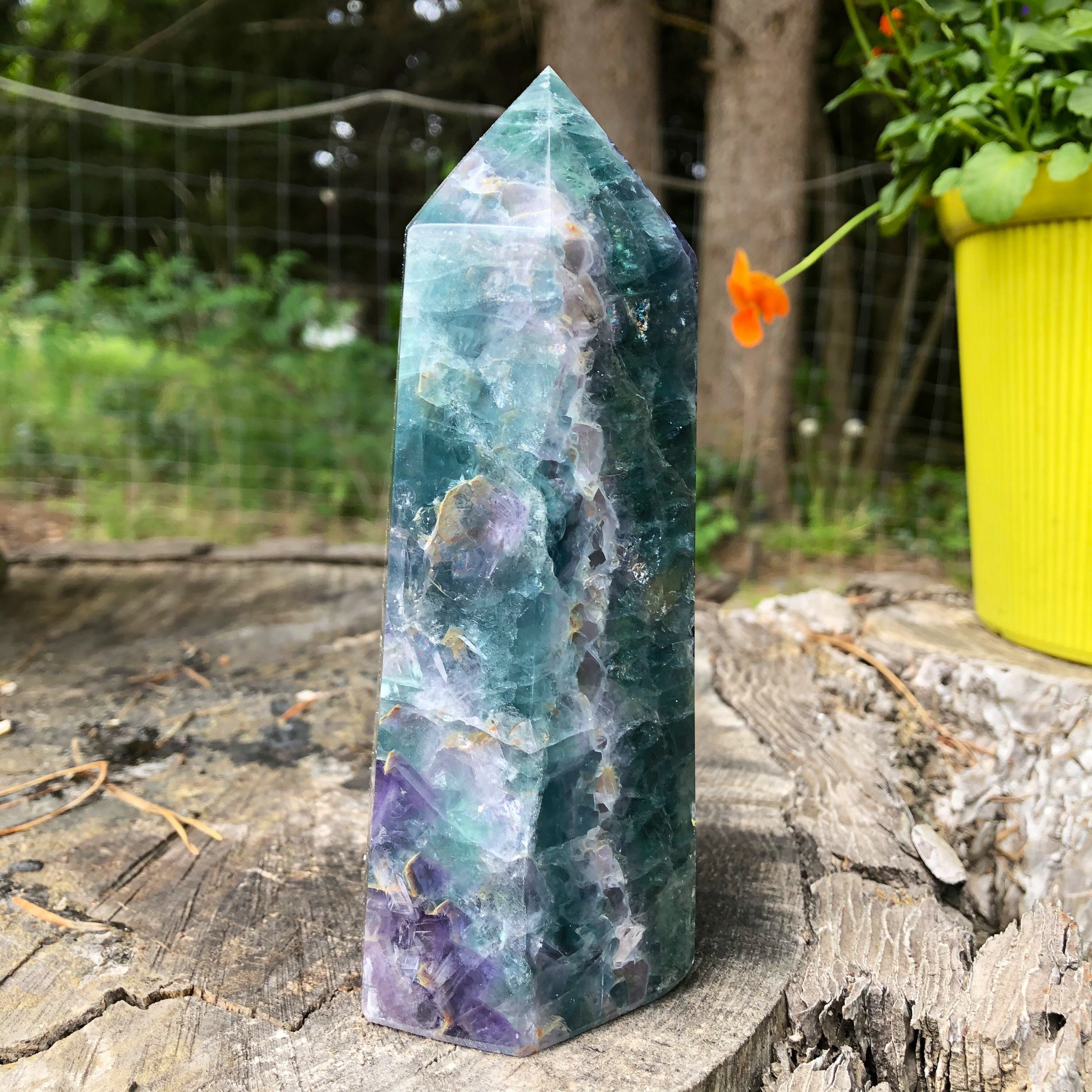 On Hold 774g Dark Rainbow Fluorite Obelisk Pillar Tower Point Wand