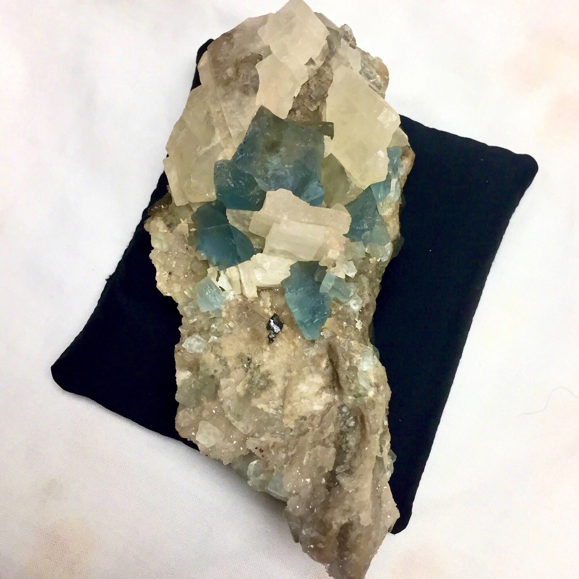 Blue Fluorite, Calcite, Hematite double sided Druzy crystal cluster on ...