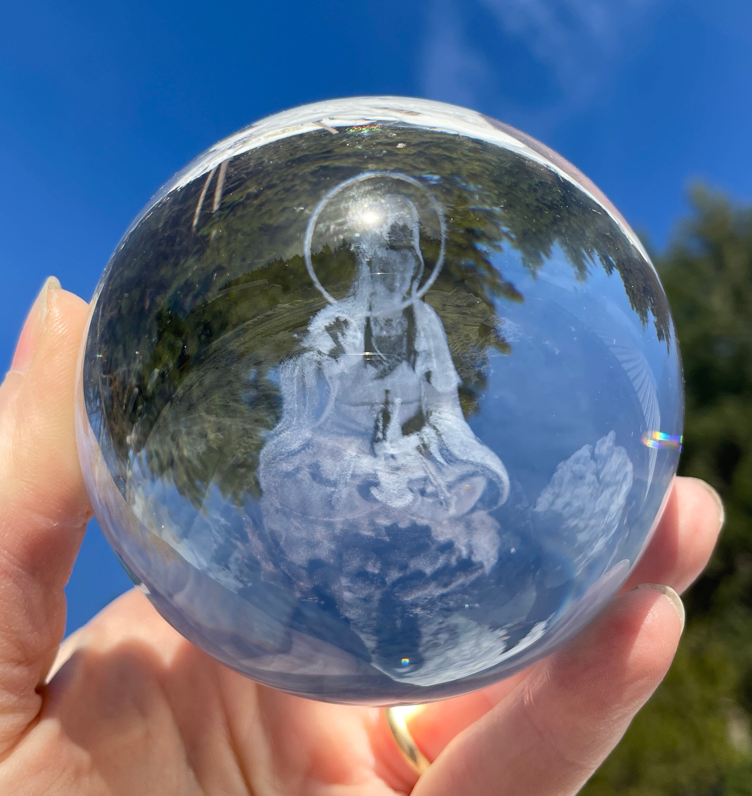 79mm Glass Buddha Hologram Sphere Orb Ball
