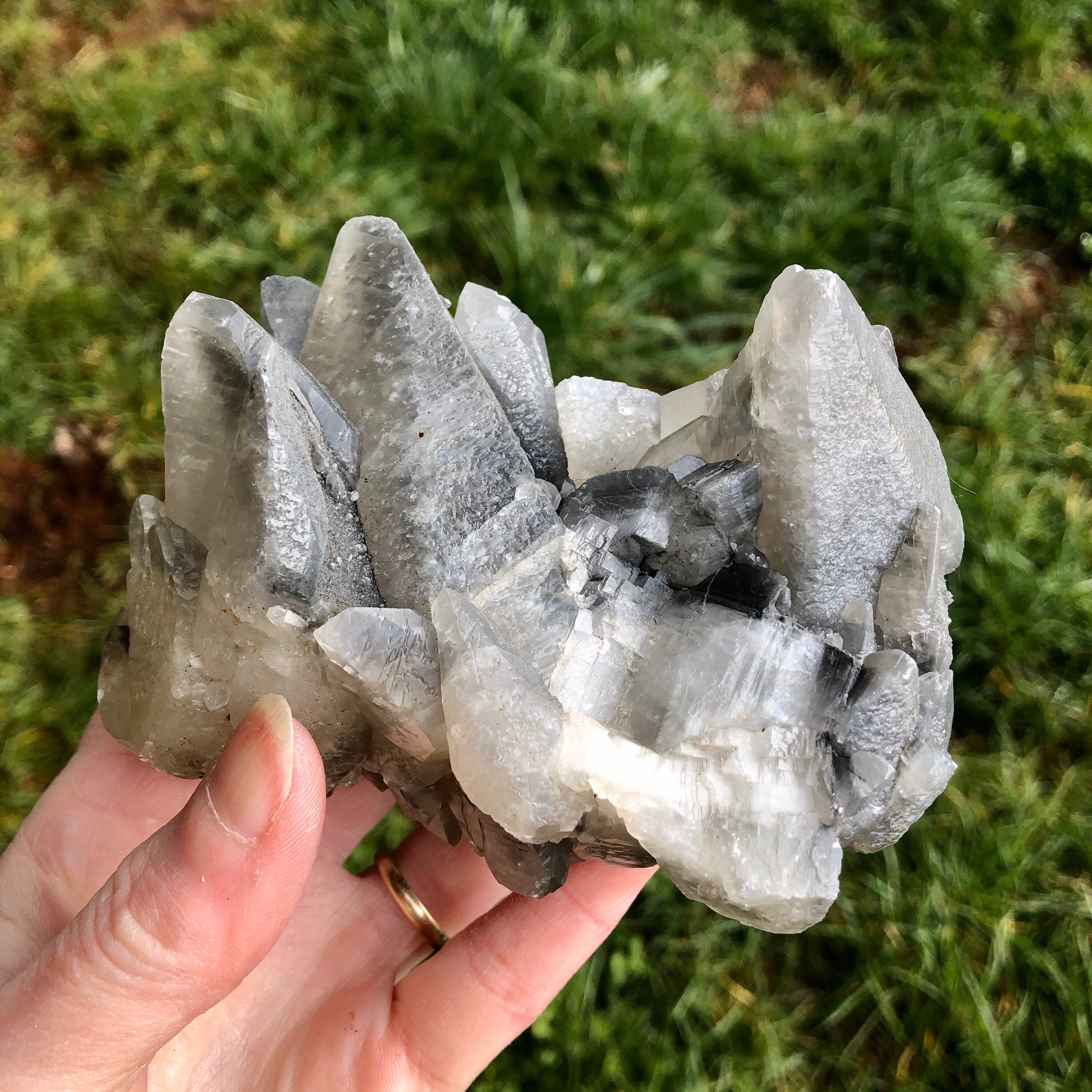 672g Gray Dogtooth Calcite Double Sided Crystal Cluster Mineral Display ...