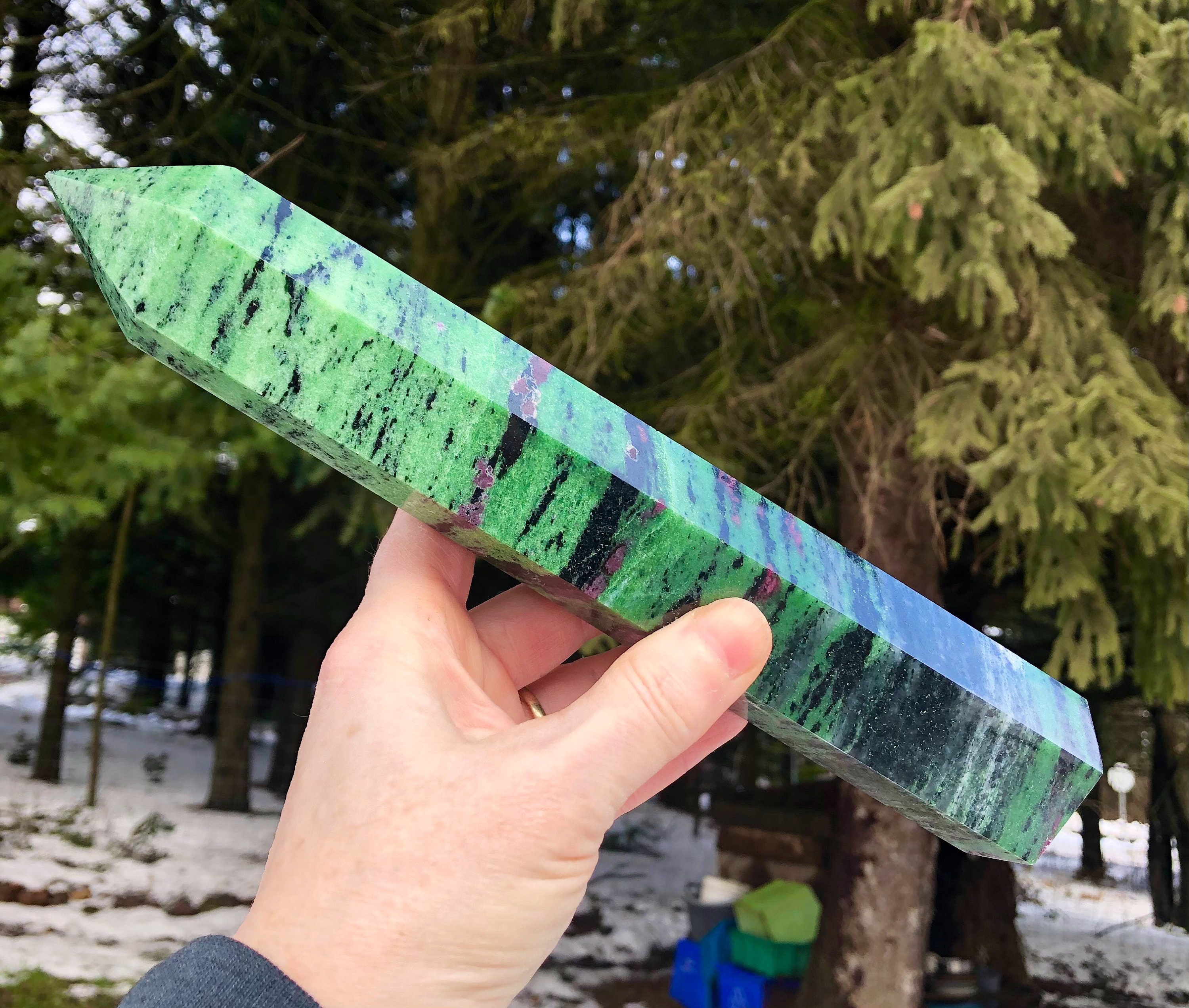 2.19 lb Ruby Zoisite Obelisk Pillar Tower Point Wand Column Mineral ...