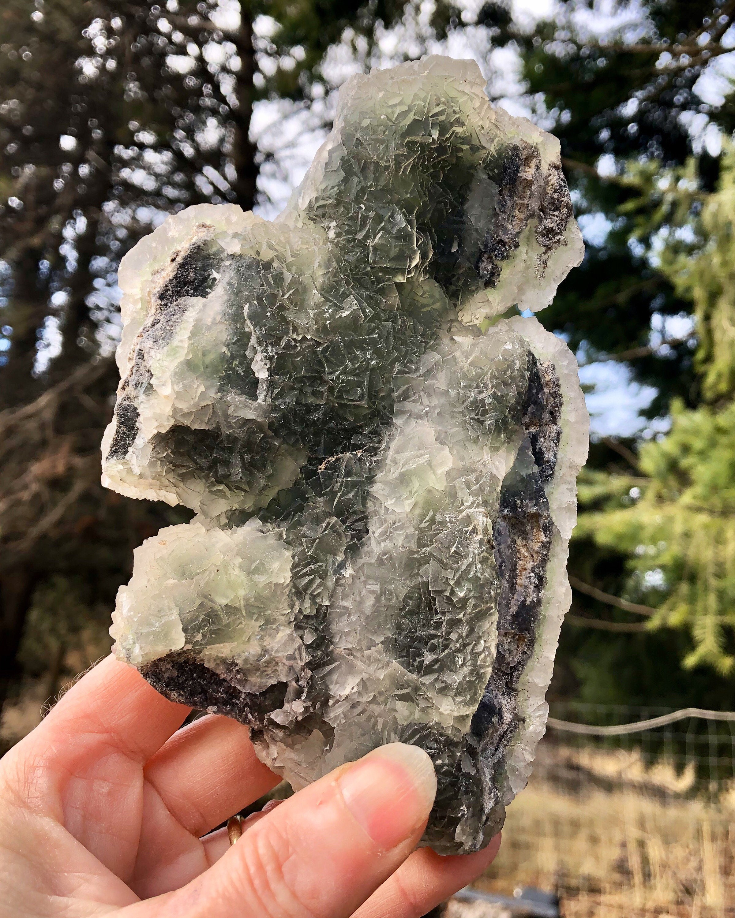 720g Olive Green Translucent Irregular Fluorite Crystal Cluster Mineral ...