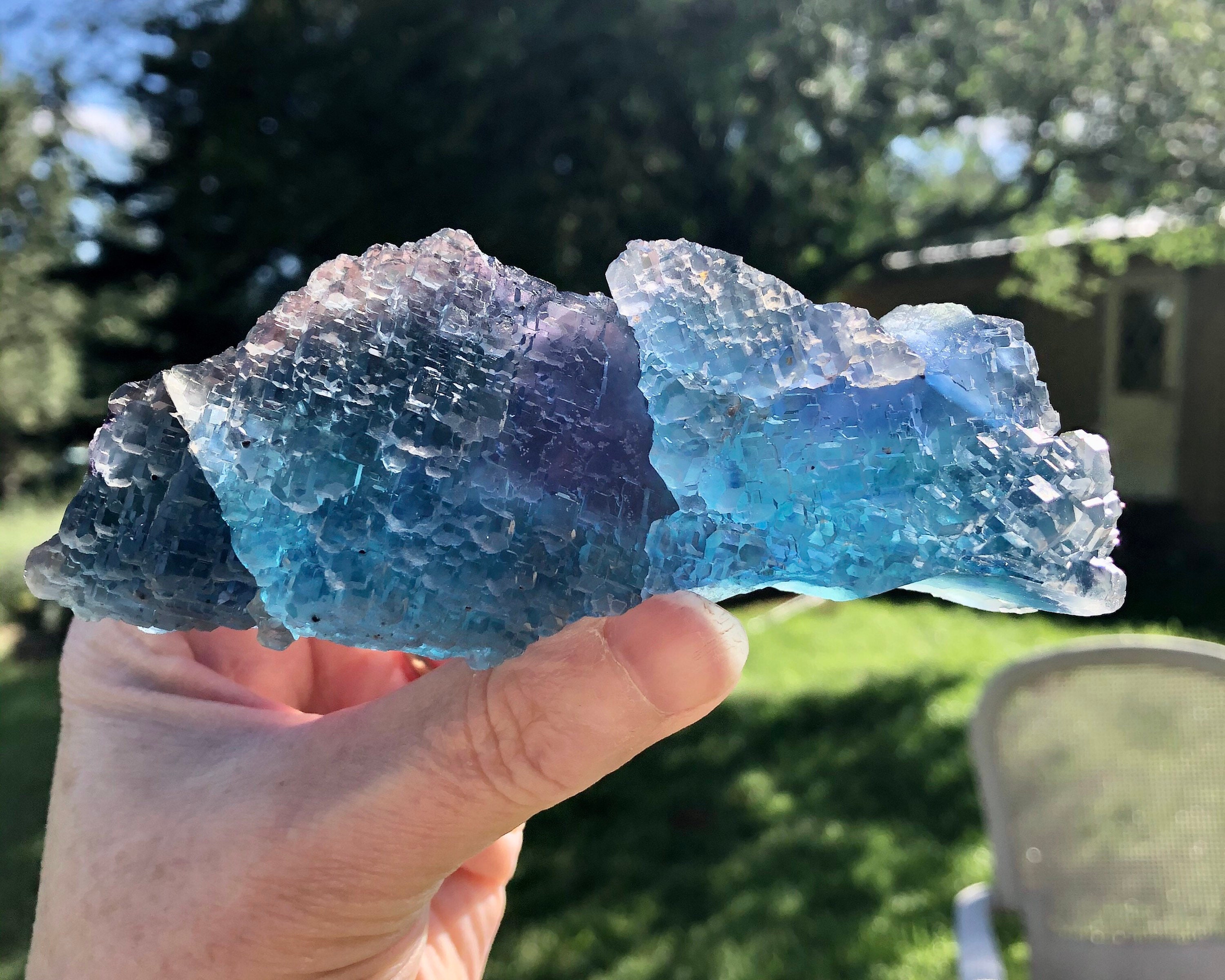 356g Blue Core Green Ladder Fluorite Crystal Cluster Mineral Display ...