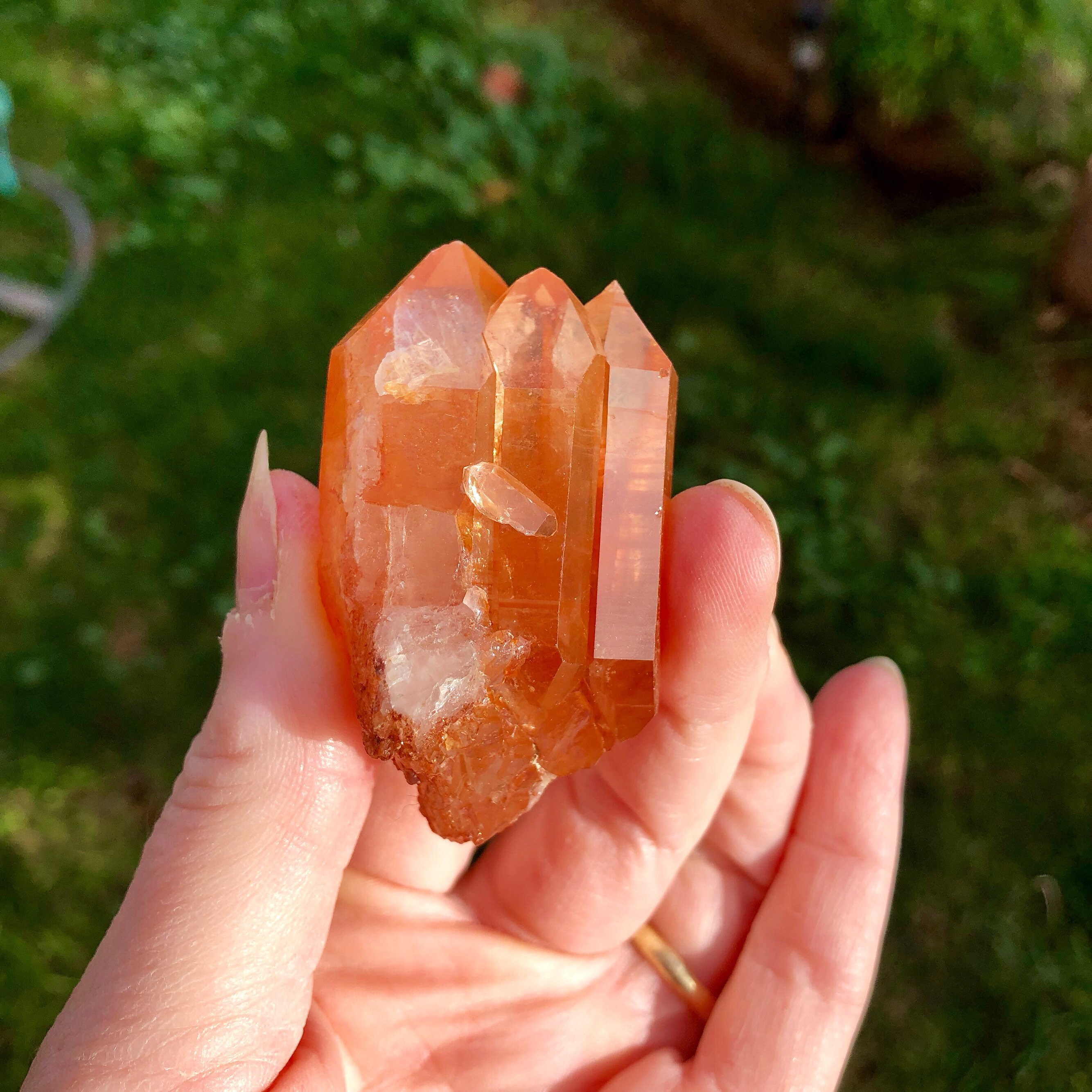 Triple Tangerine or Tangerose Quartz Crystal Cluster with double ...