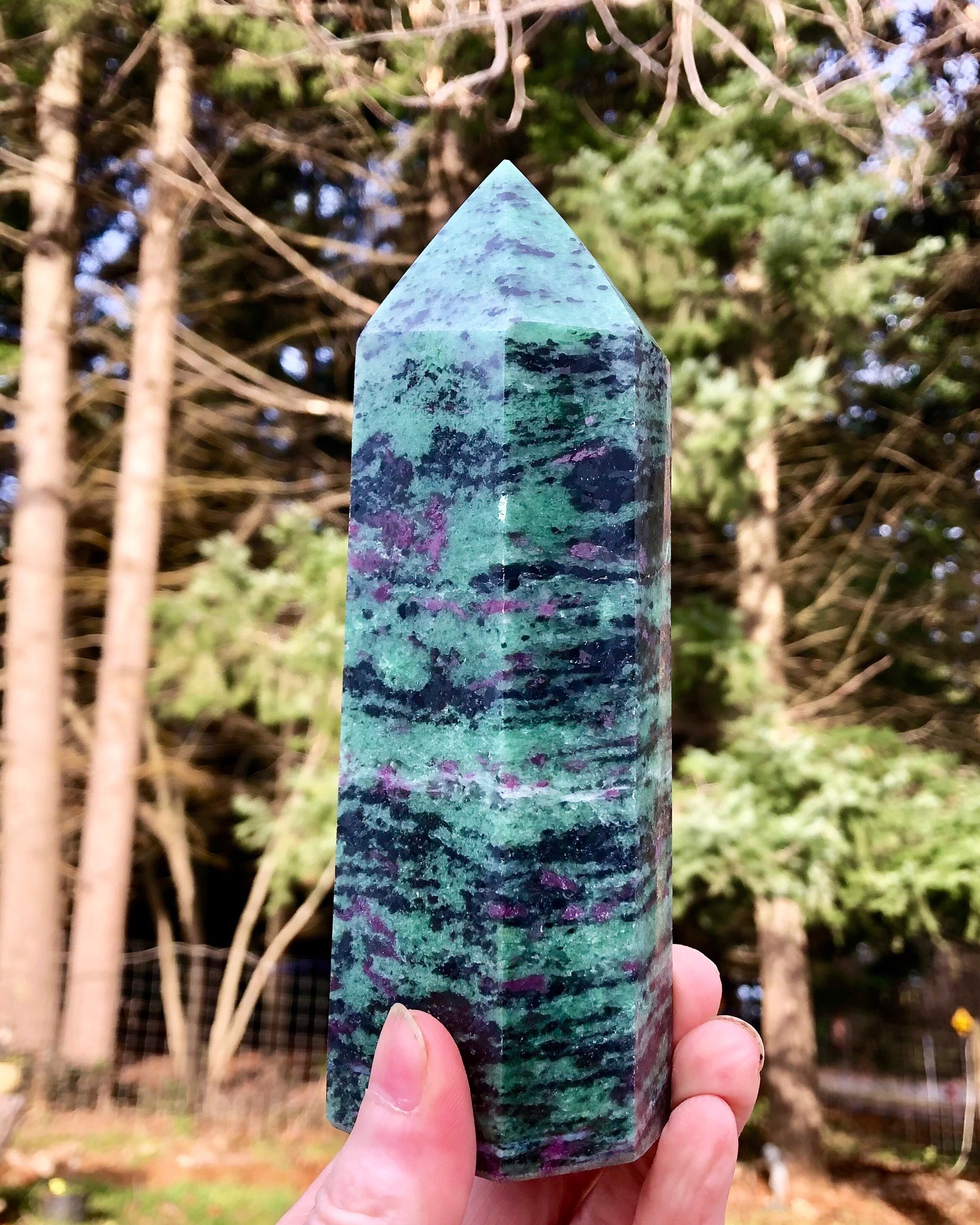 1.72 lb Ruby Zoisite Obelisk Pillar Tower Point Wand Column Mineral ...