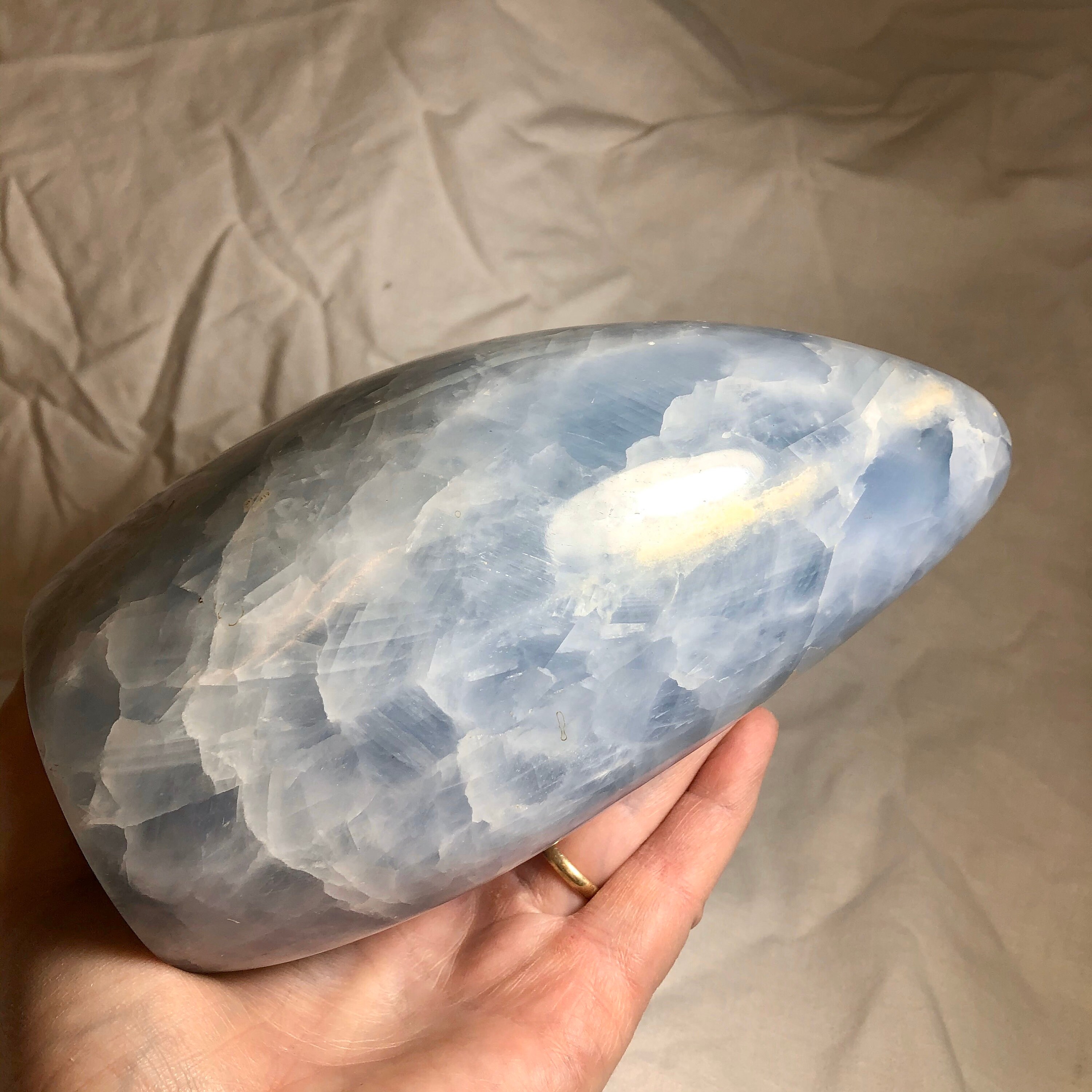 Large Blue Calcite Polished Standing Freeform Specimen