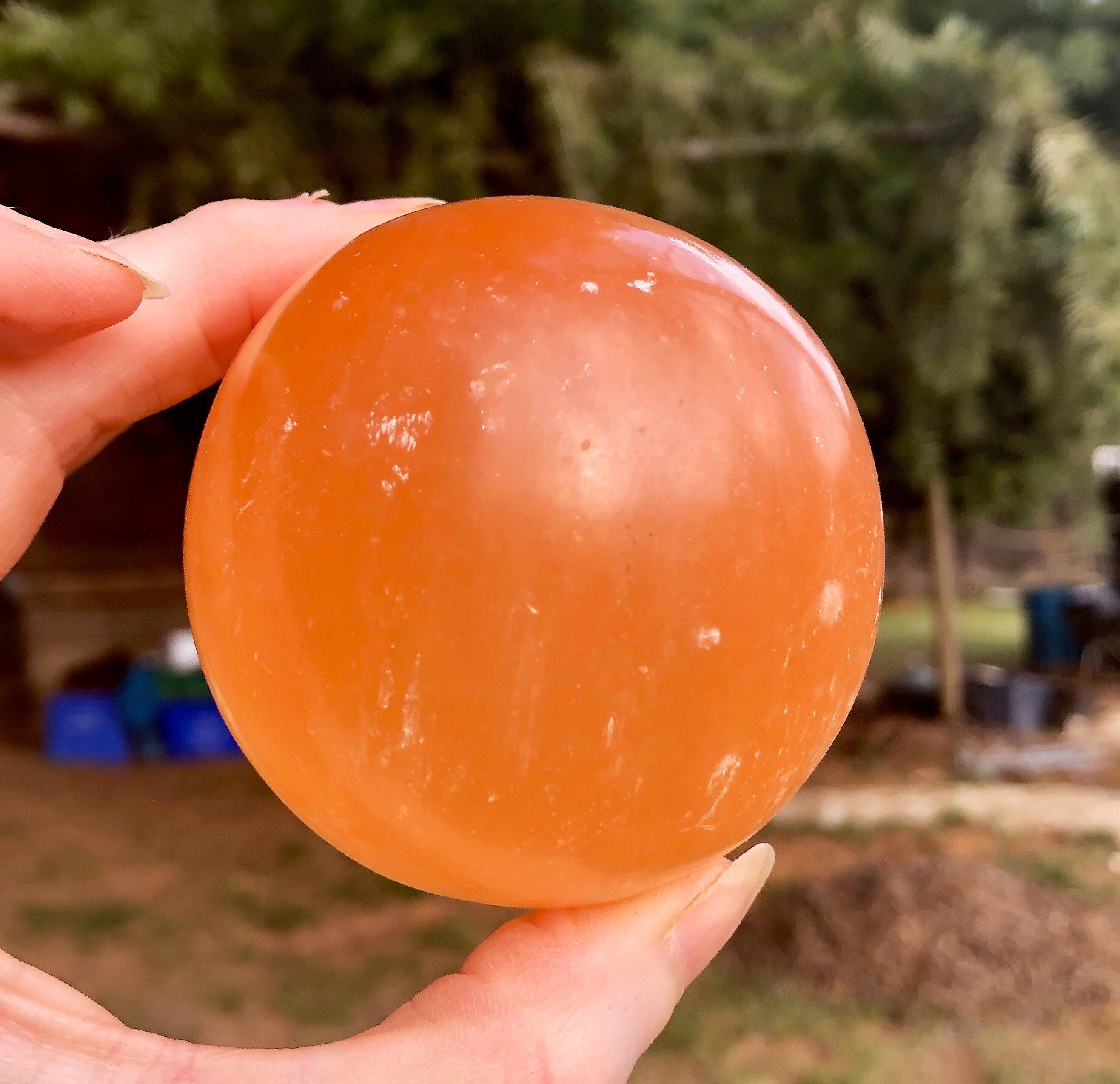 2 Natural Stone Spheres Orbs Balls Orange Calcite And Lapis Lazuli
