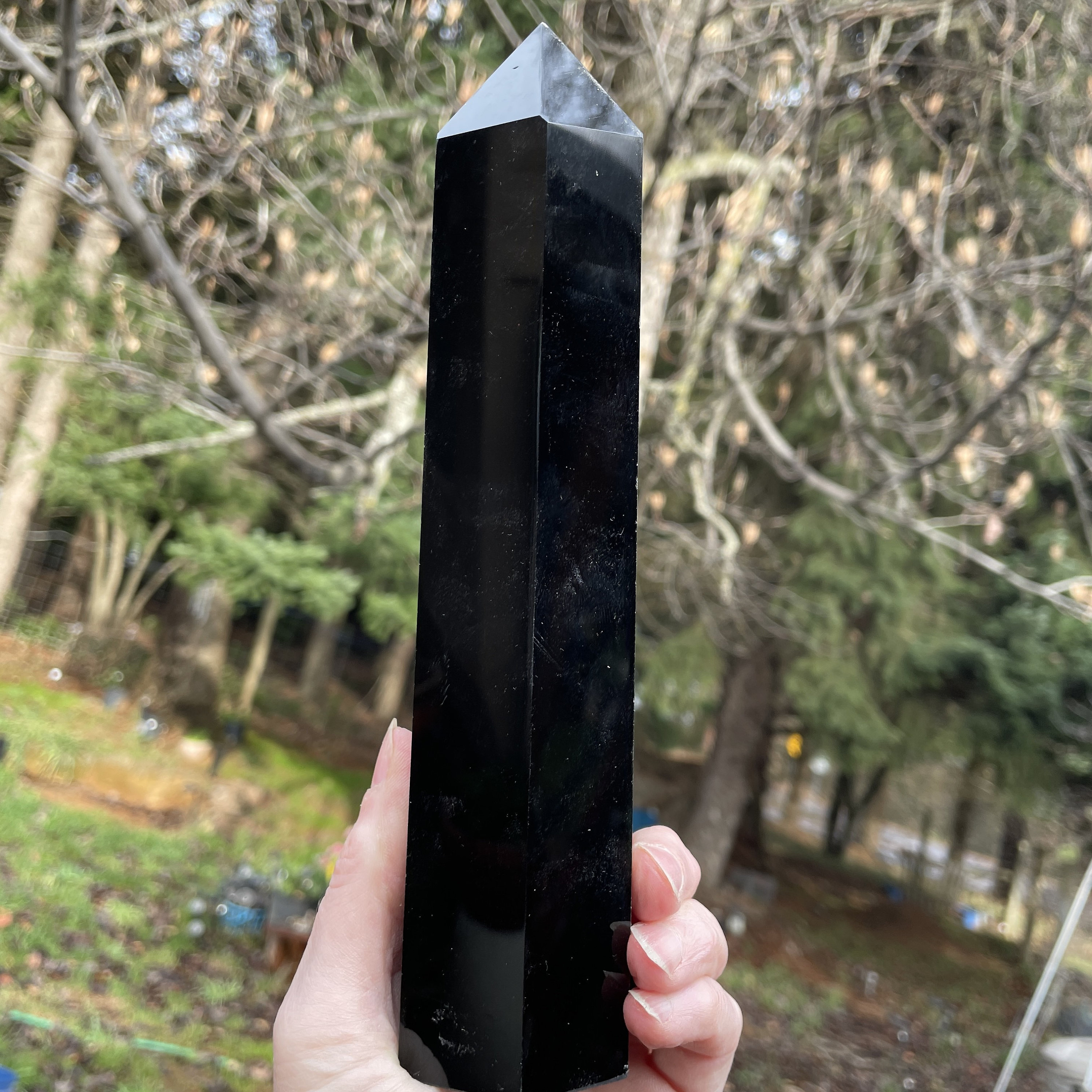 1.86 lb Black Obsidian Obelisk Pillar Tower Point Wand Column Generator