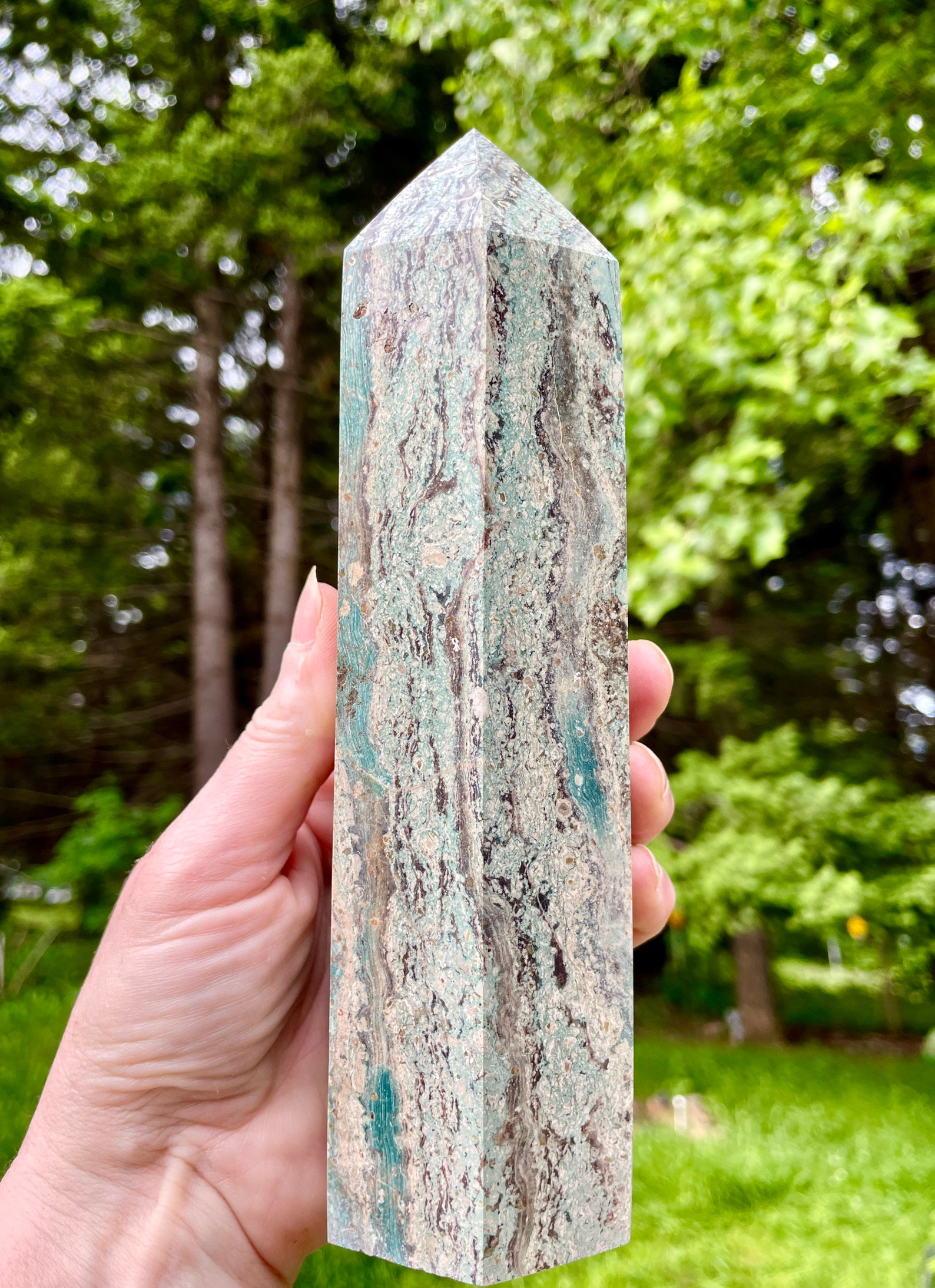2.1 Lb Green Flower Agate Obelisk Pillar Tower Point Wand - Etsy