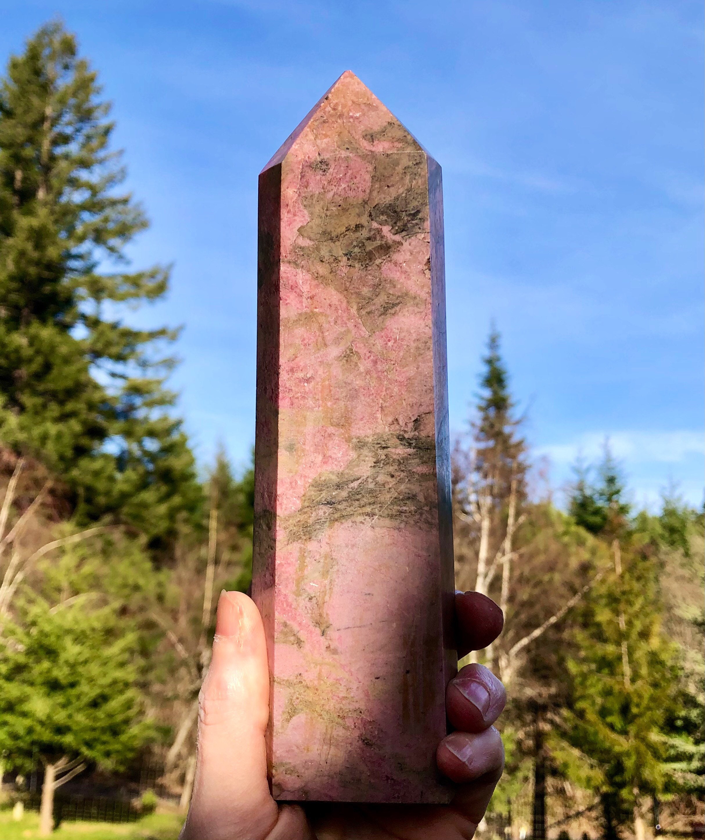 2.39 lb Rhodonite Obelisk Pillar Tower Point Wand Column Mineral ...