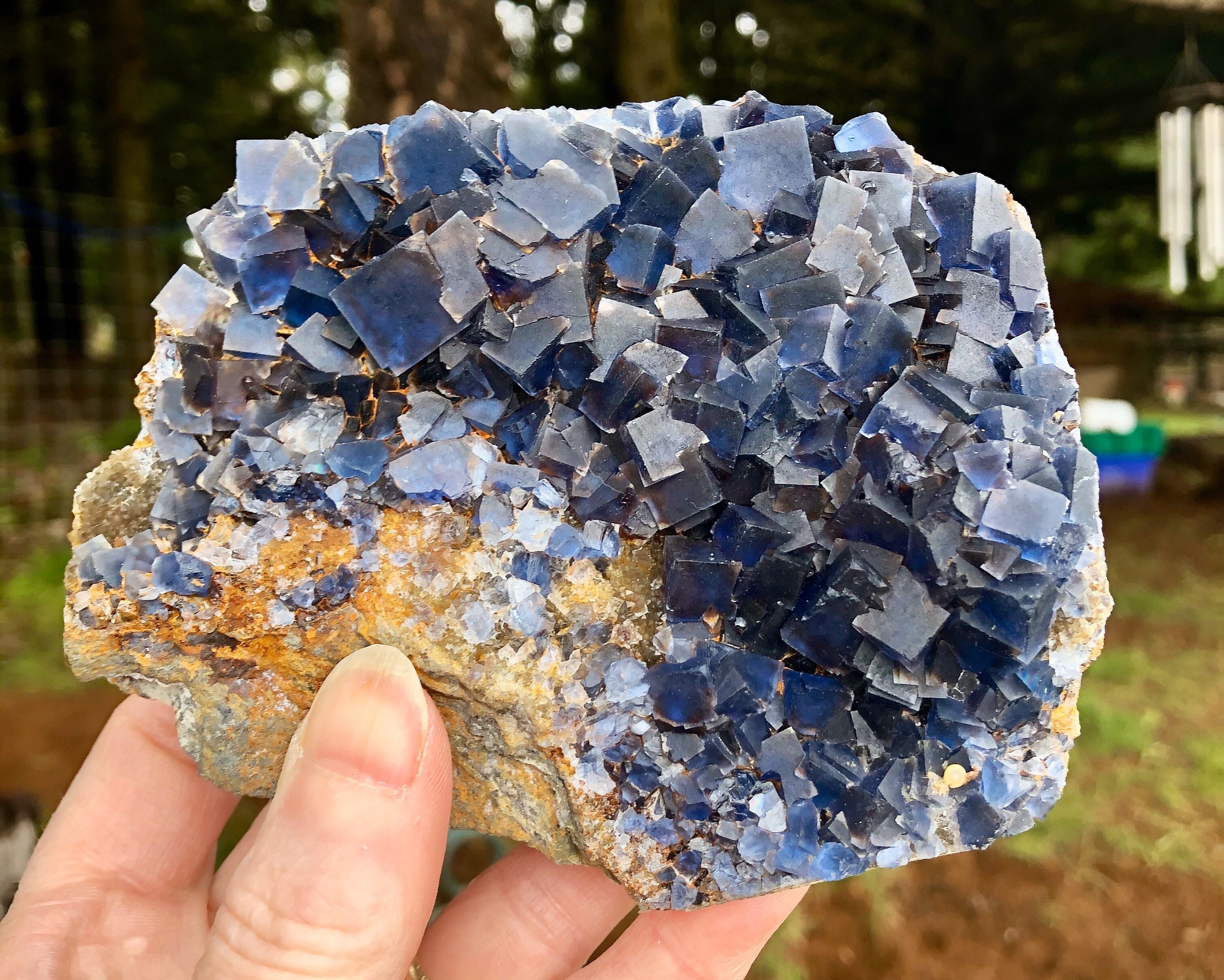 536g Deep Blue Cubic Fluorite On Matrix Crystal Cluster Mineral Display ...
