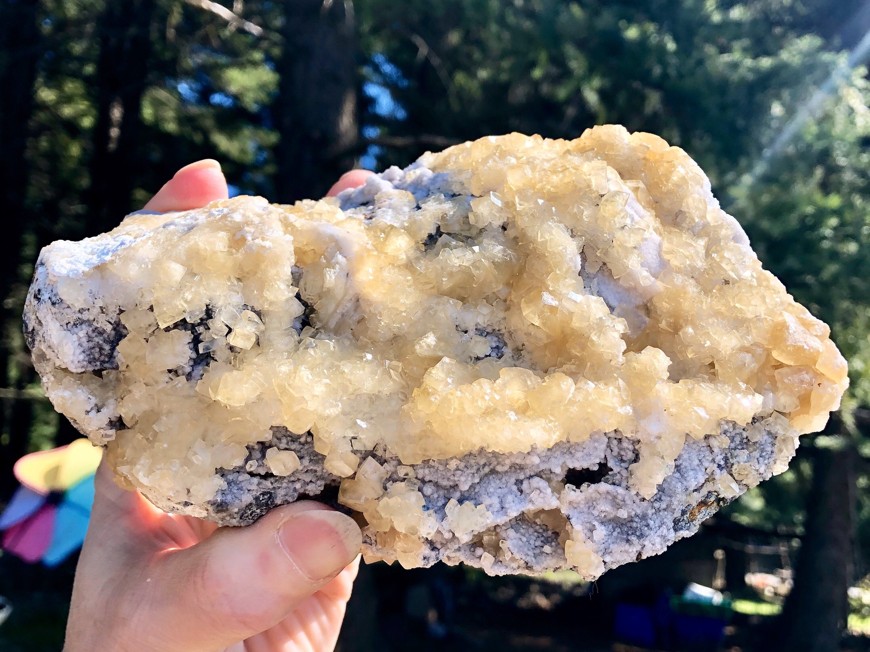 2.48 lbs Large Yellow Cubic Calcite Crystal Cluster On Botryoidal White ...