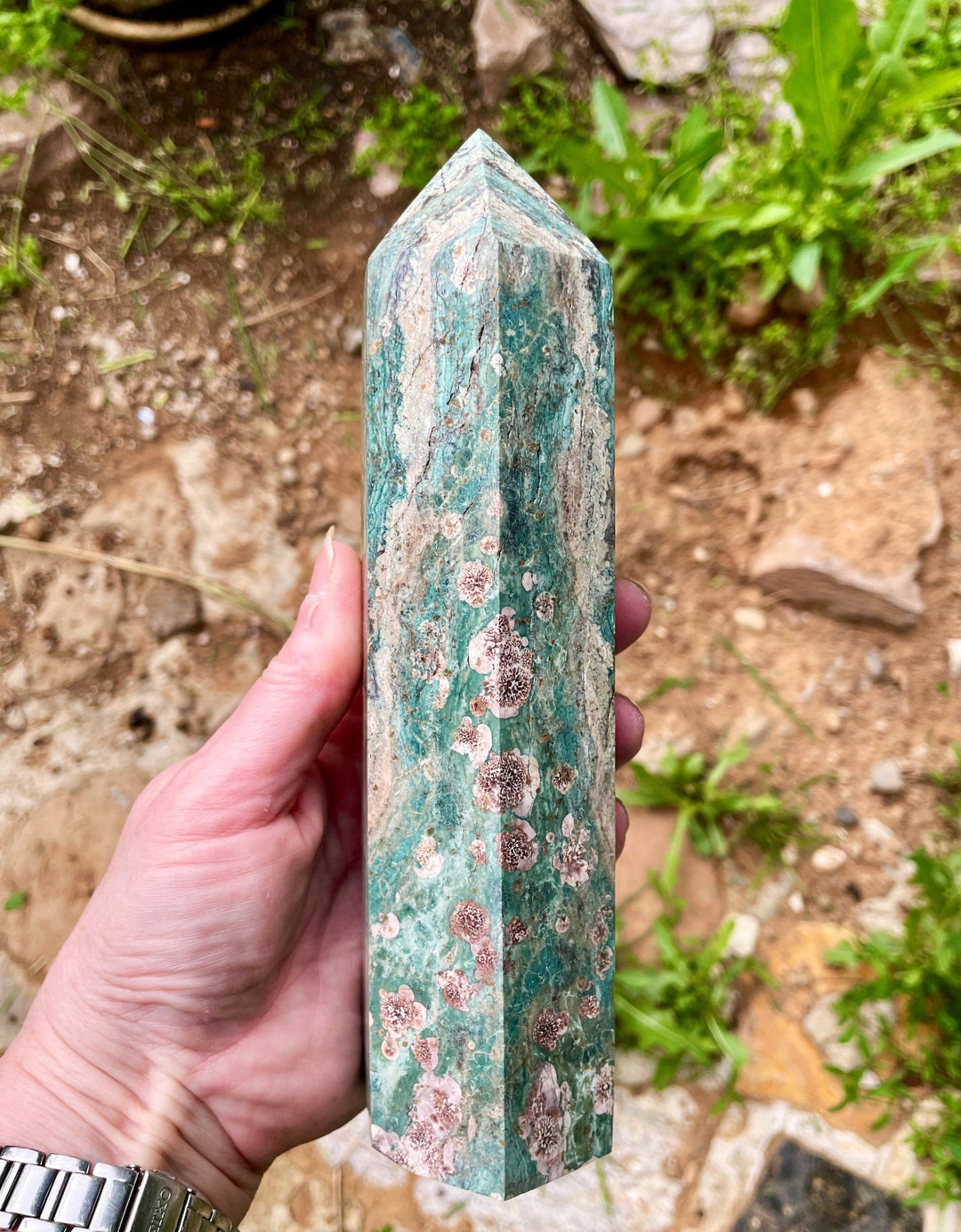 2.1 Lb Green Flower Agate Obelisk Pillar Tower Point Wand - Etsy