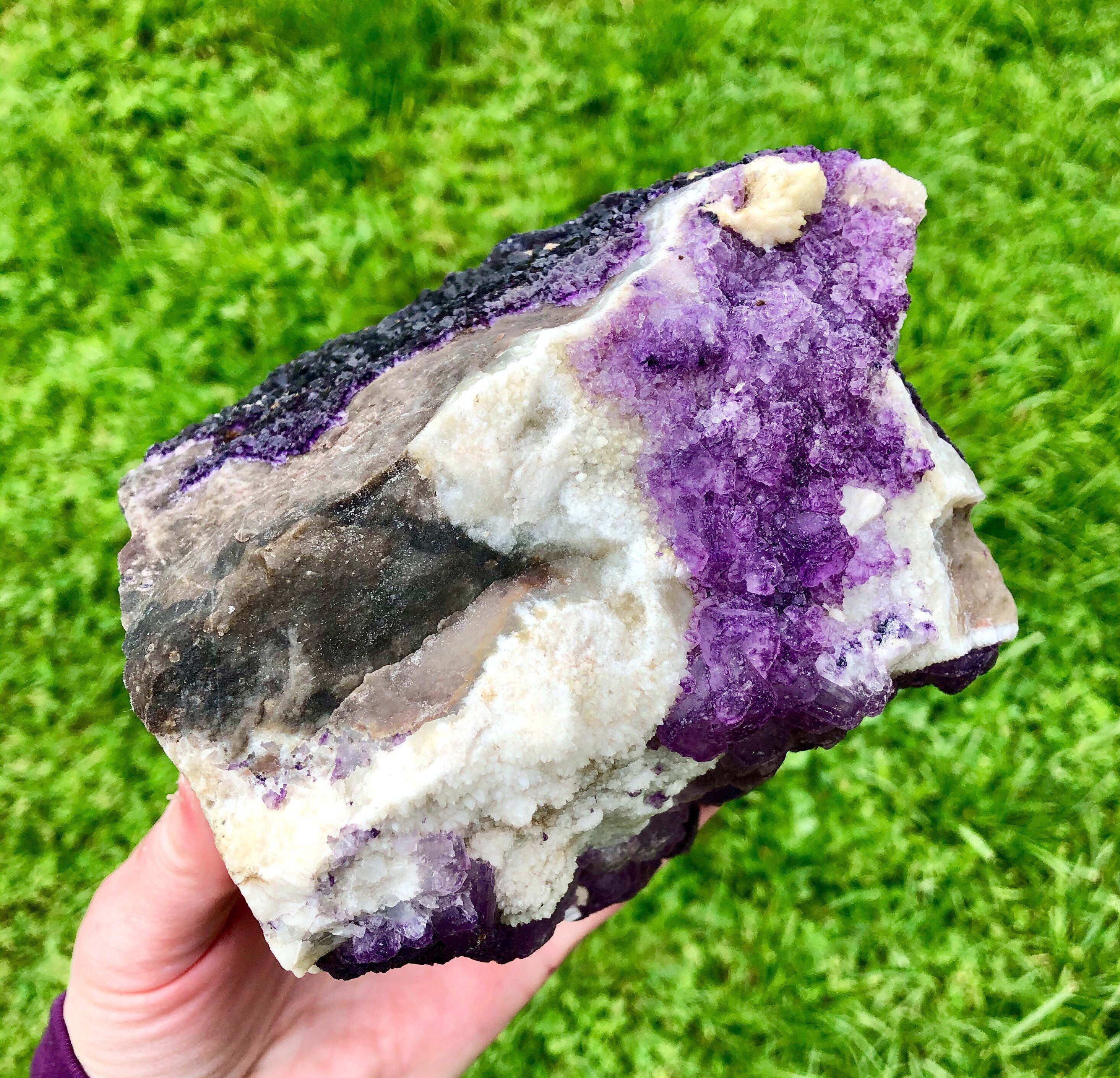 1984g Large Purple Cubic Fluorite On White Quartz Crystal Cluster ...