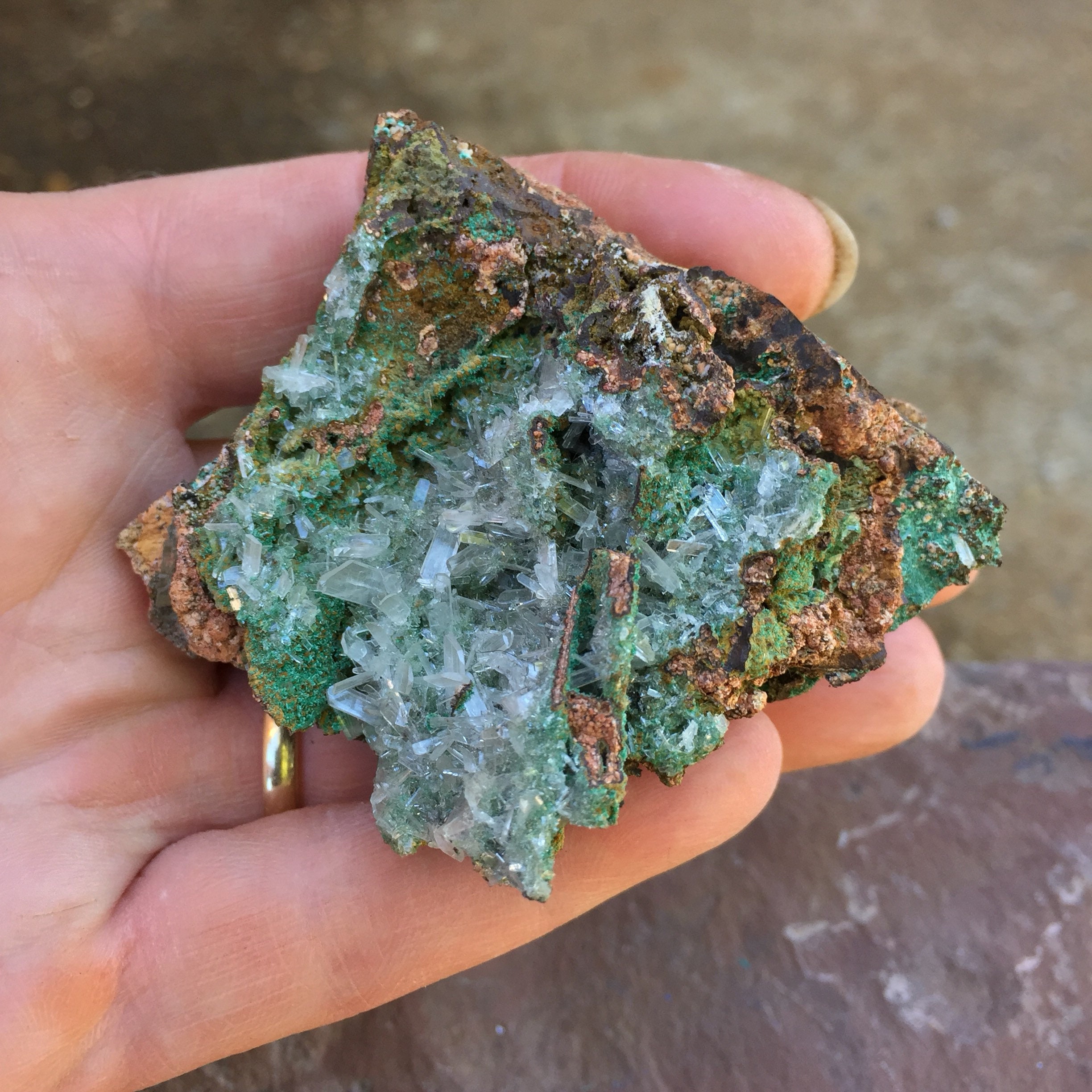Rosasite crystal cluster on matrix